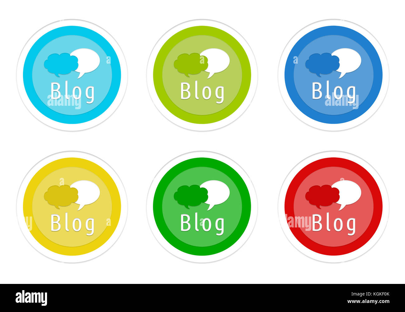 Set of rounded colorful buttons with blog symbol in blue, green, yellow ...