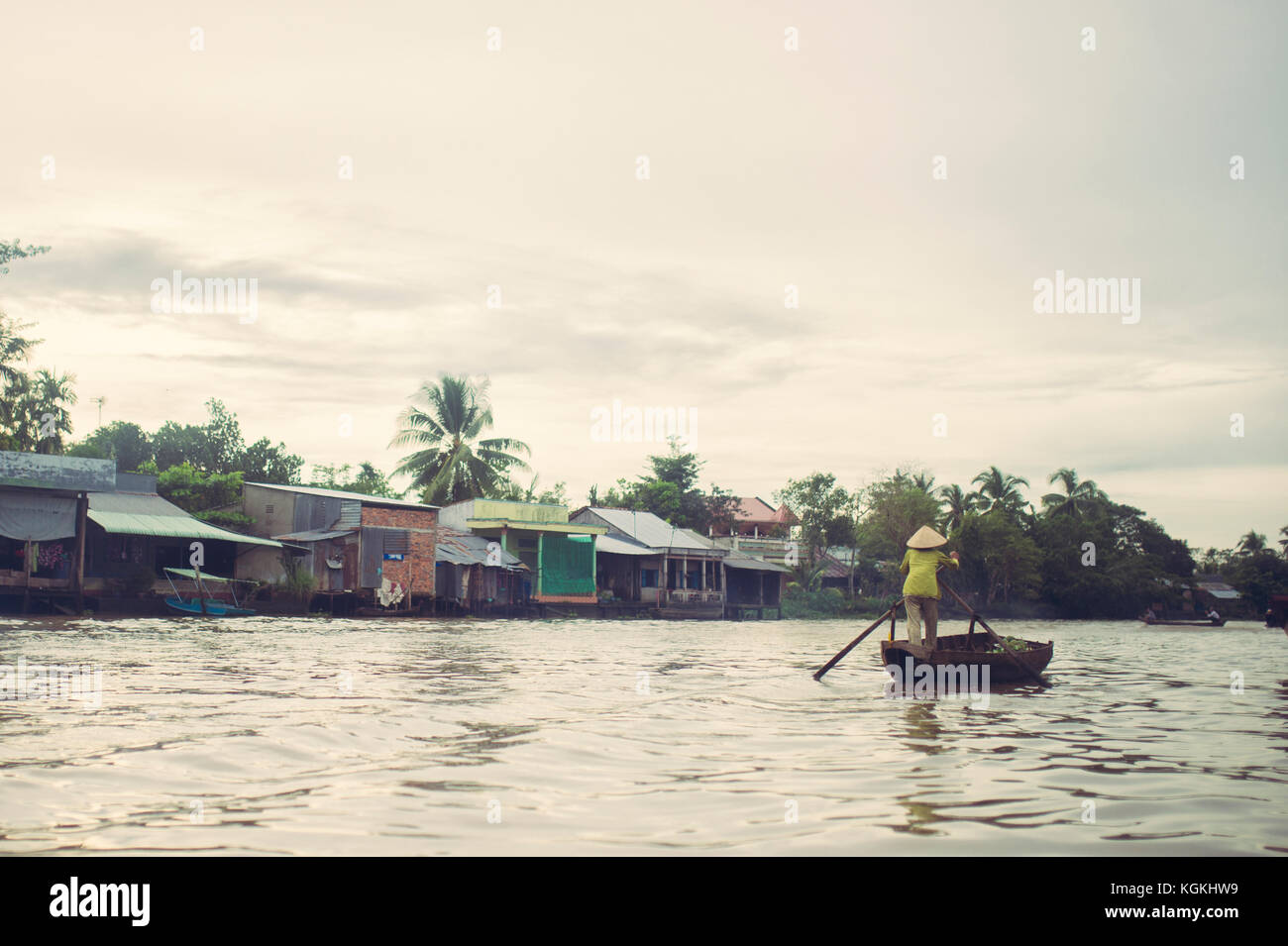 Food vendor at Asian floating market on Mekong river in Vietnam Stock ...