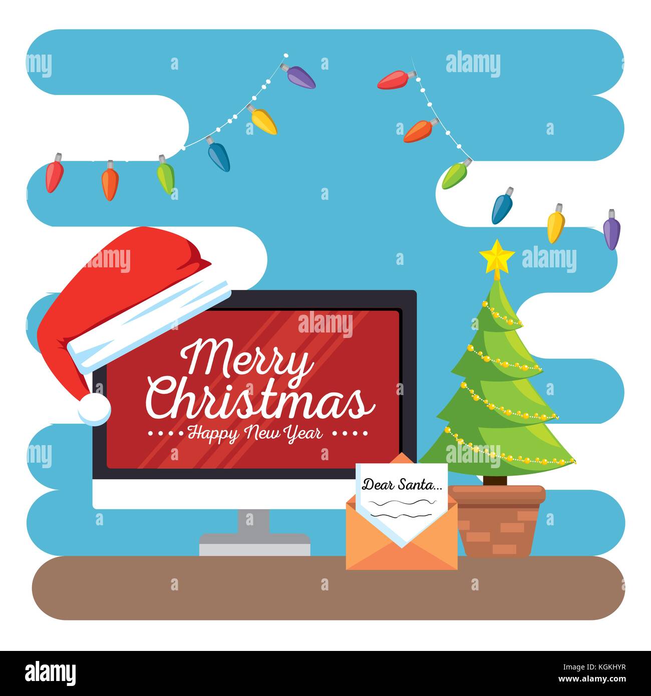 merry christmas decorated workplace office vector illustration graphic ...