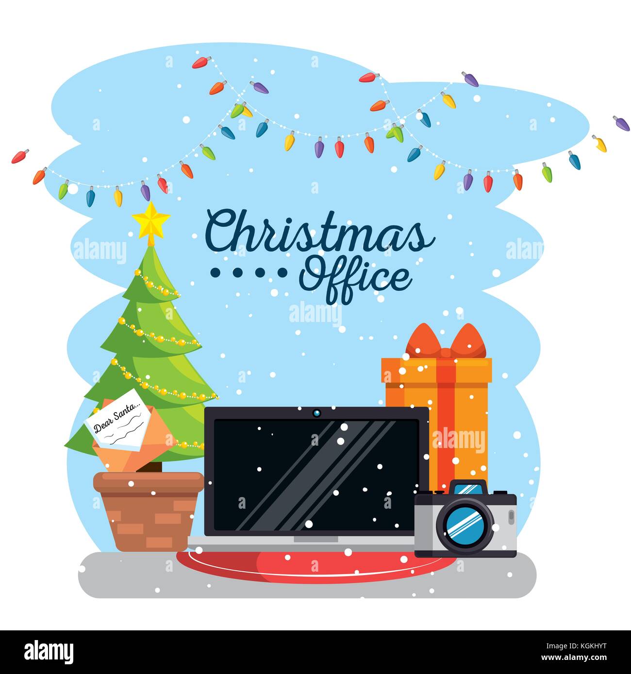 merry christmas decorated workplace office vector illustration graphic ...