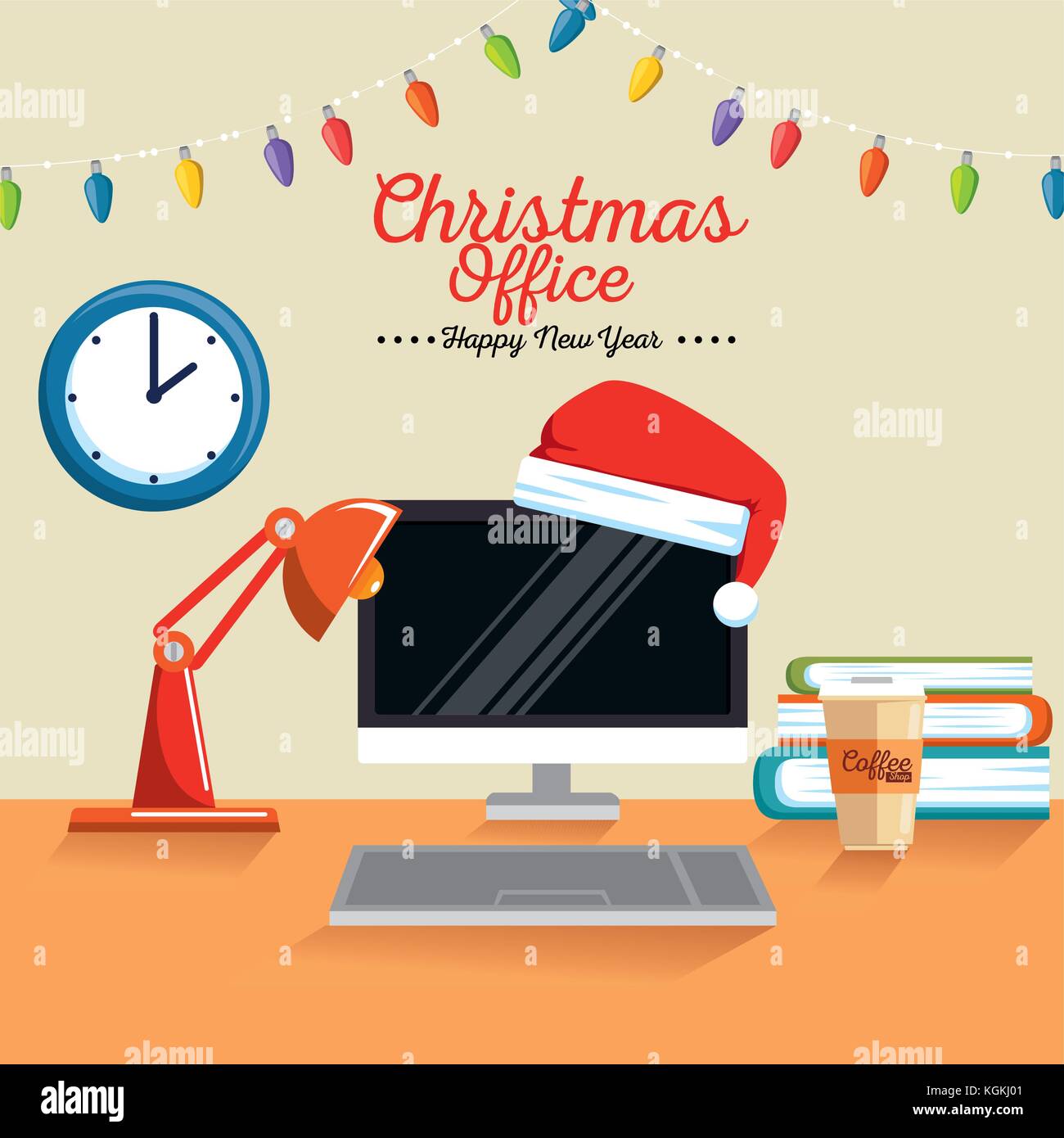 merry christmas decorated workplace office vector illustration graphic ...