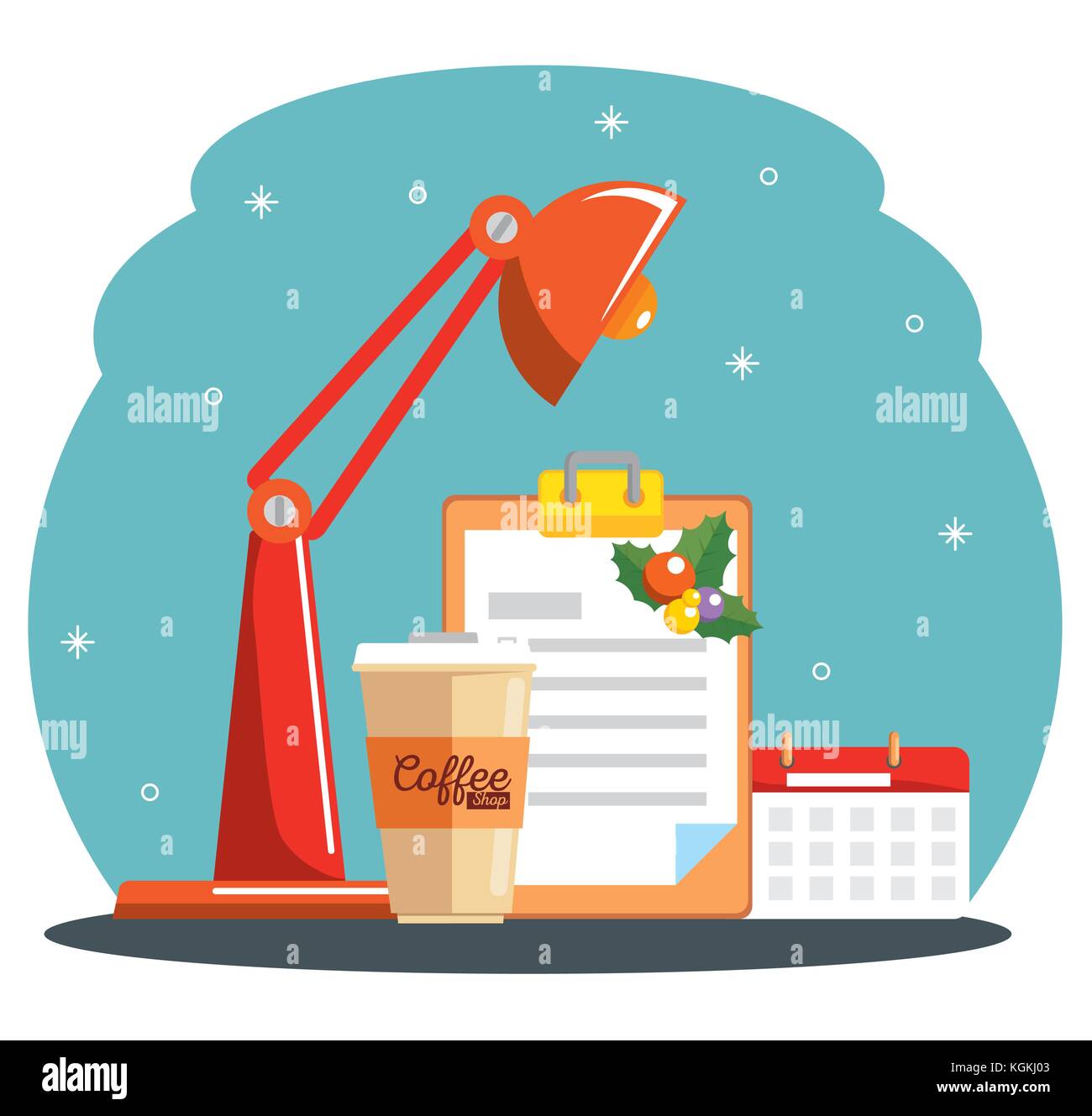 merry christmas decorated workplace office vector illustration graphic ...