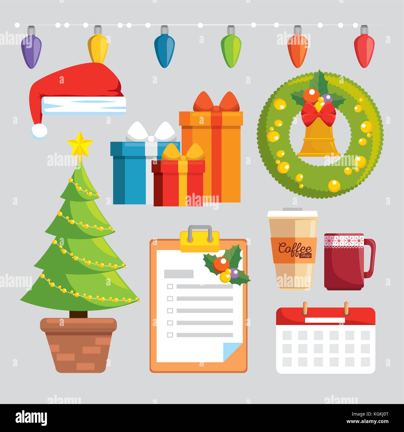 merry christmas decorated workplace office vector illustration graphic ...