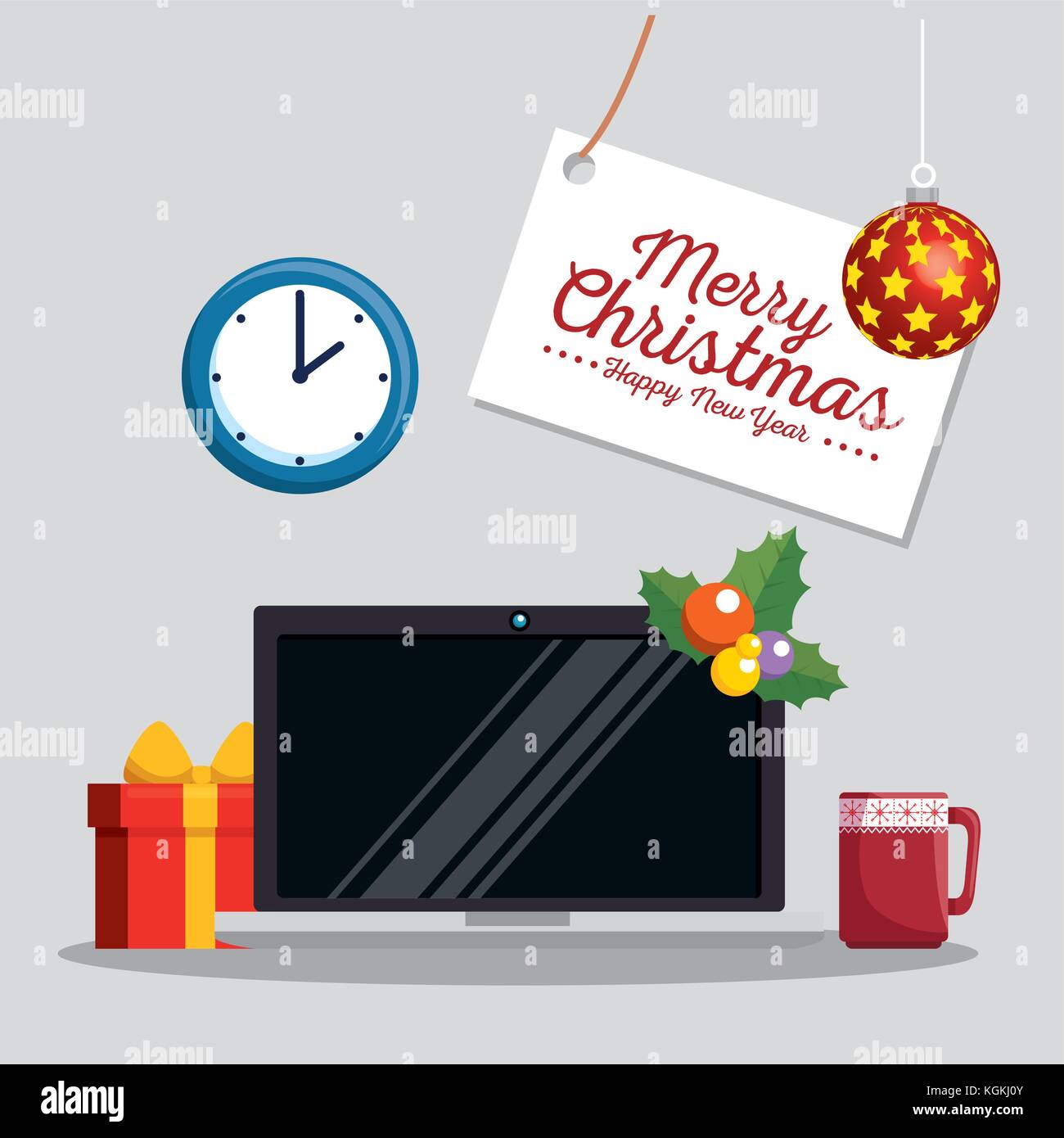 merry christmas decorated workplace office vector illustration graphic ...