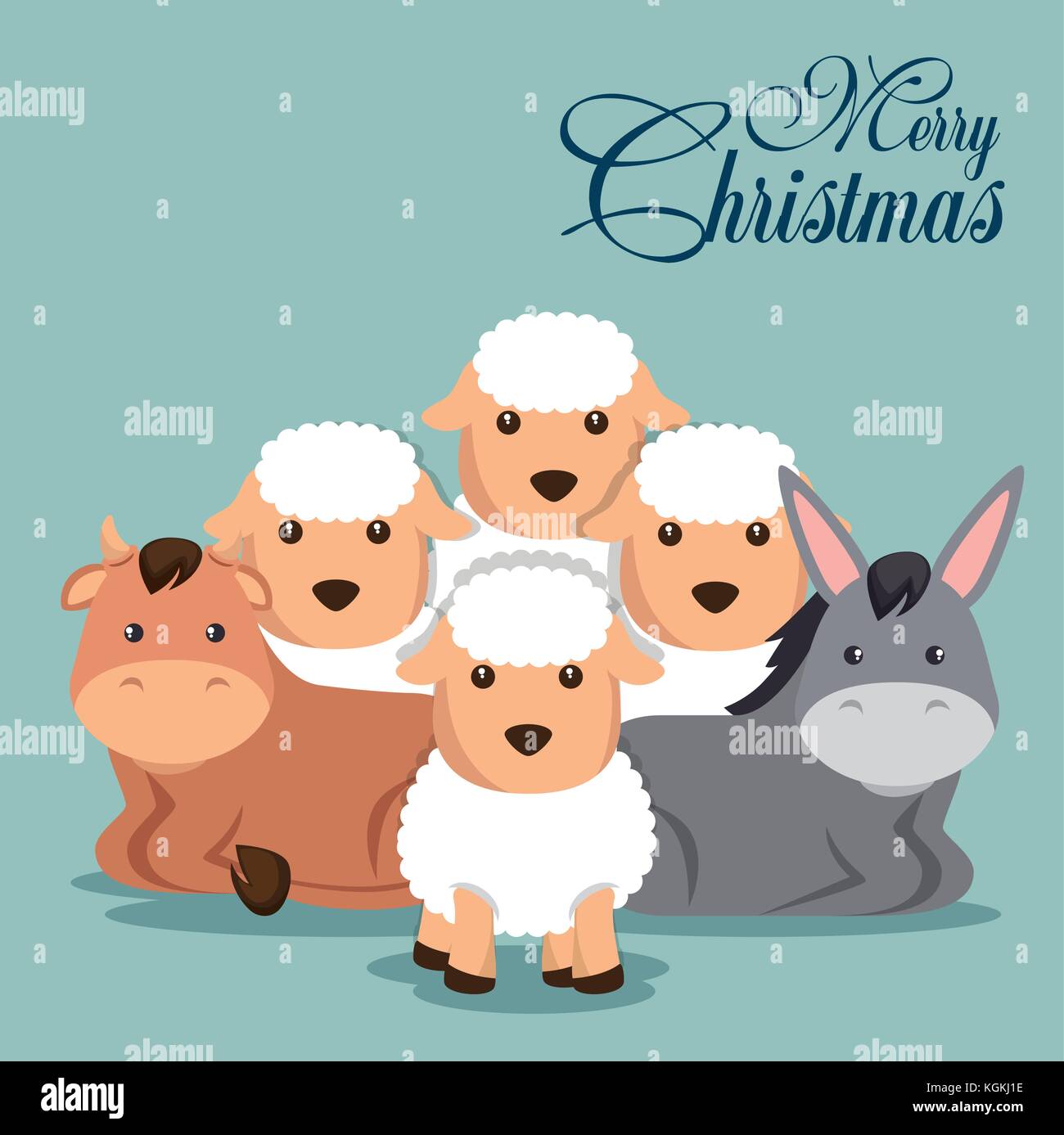 christmas animal manger cartoon vector illustration graphic design ...
