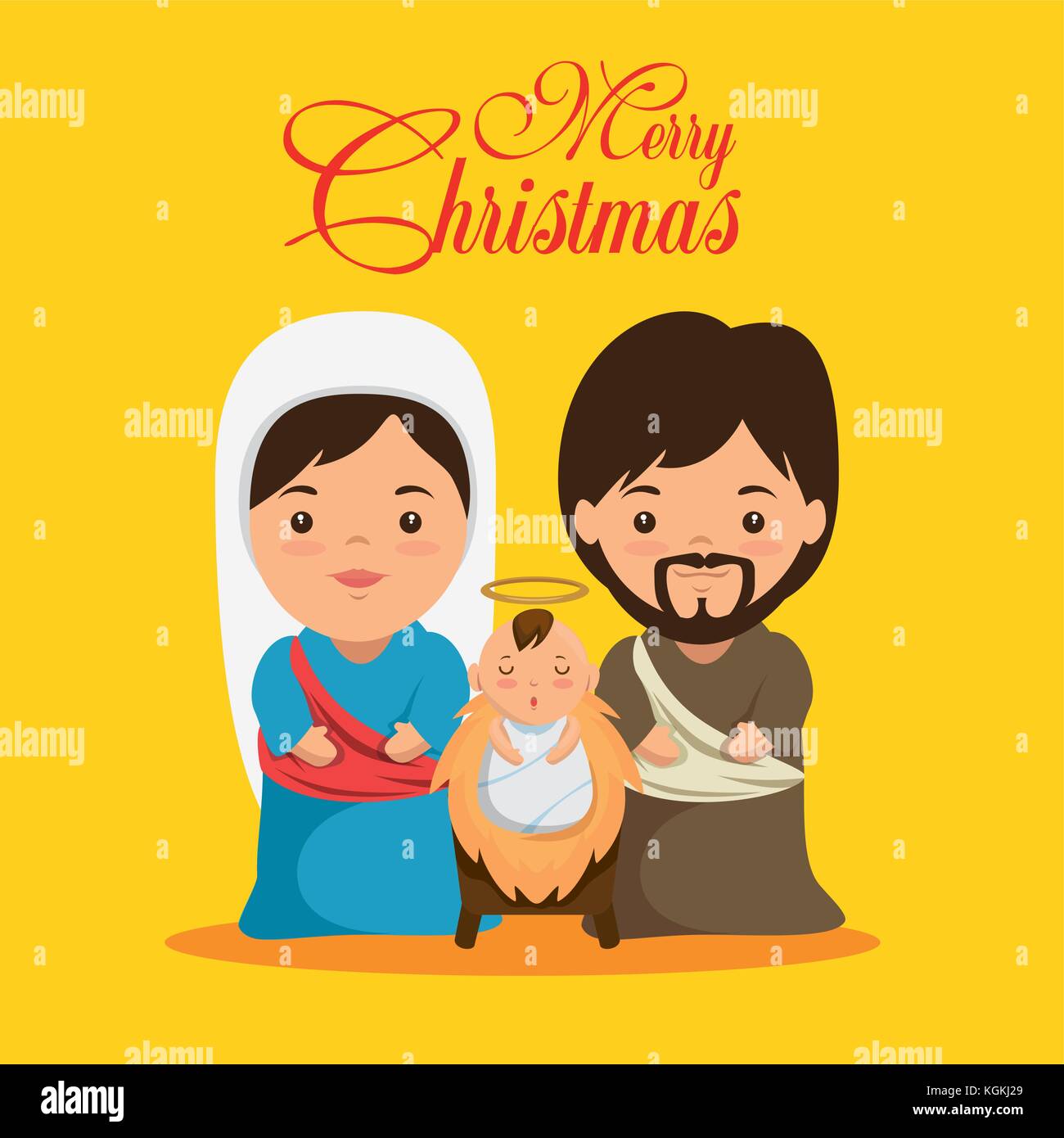 merry christmas nativity scene with holy family vector illustration ...