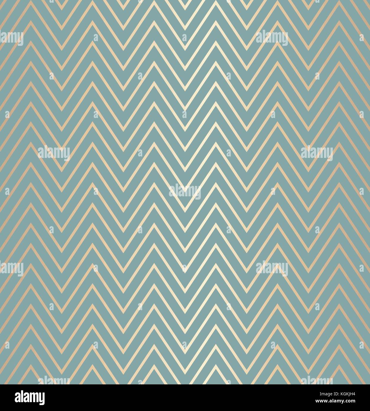Trendy simple seamless zig zag golden geometric pattern on green blue background, vector ...