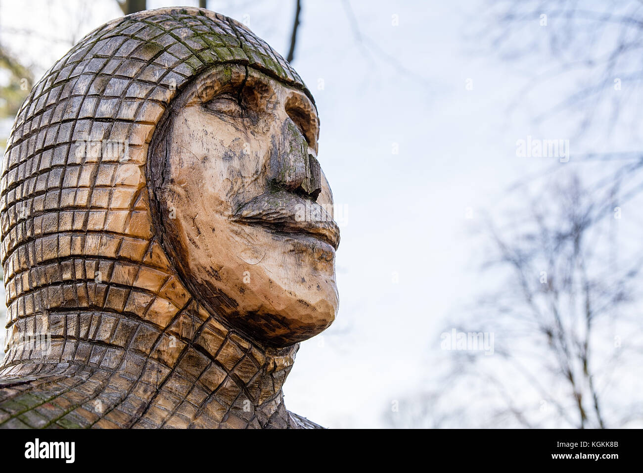 Wooden sculpture of medieval miner in Boleslaw (Poland Stock Photo - Alamy