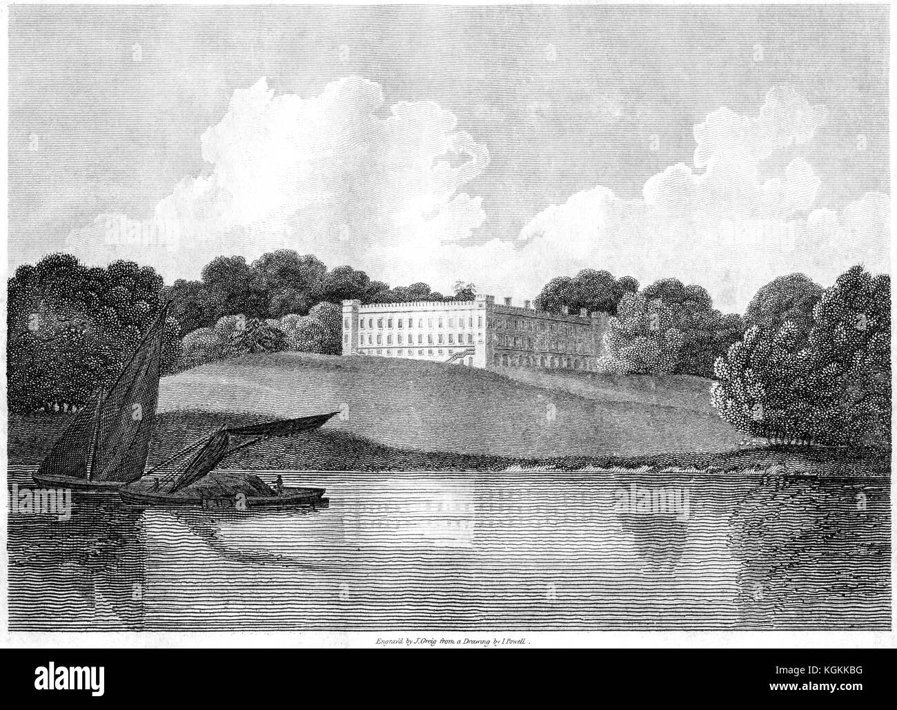 An engraving of Sion House, Middlesex scanned at high resolution from a ...