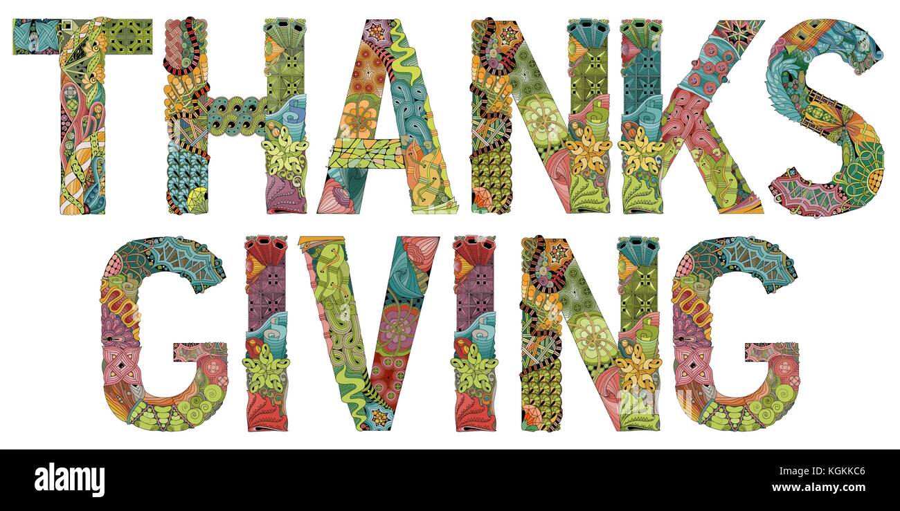 Hand-painted art design. Hand drawn illustration word THANKSGIVING for ...