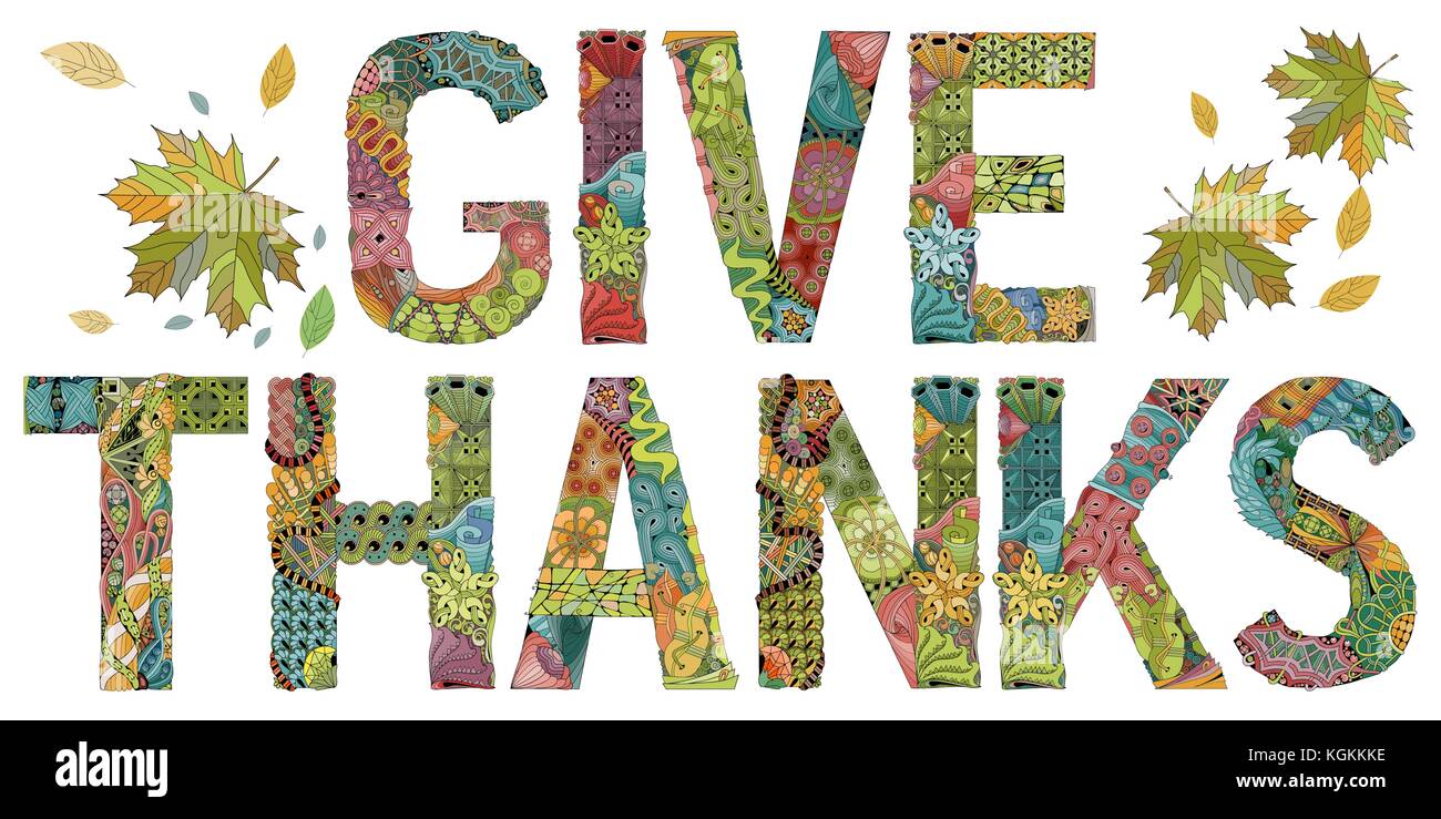 Hand-painted art design. Hand drawn illustration words GIVE THANKS for ...
