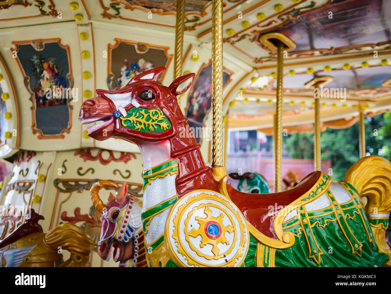 Merry go round horses close up Stock Photo - Alamy