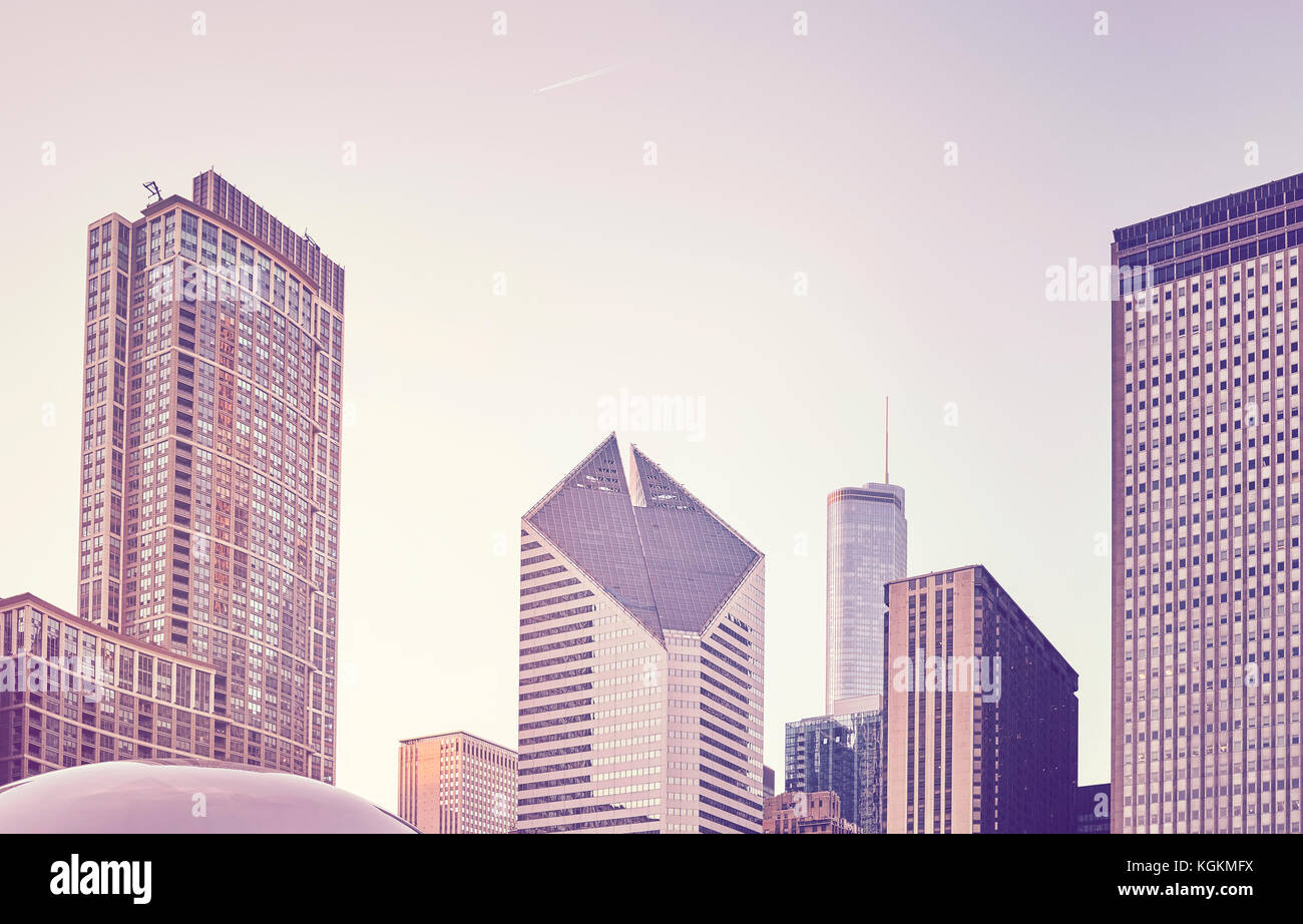 Color toned picture of Chicago skyline at sunset, Illinois, USA Stock ...