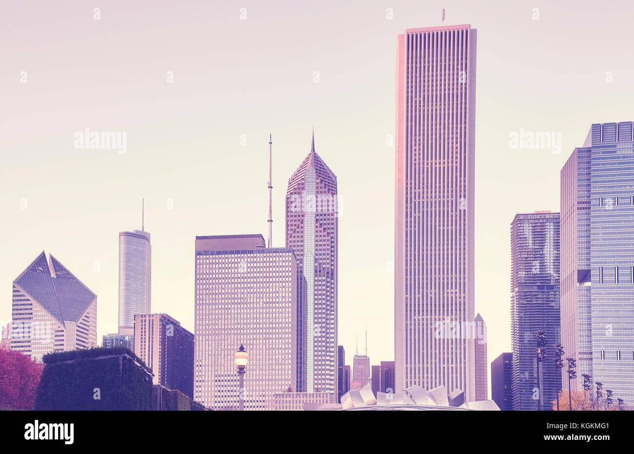 Color toned picture of Chicago skyline at sunset, Illinois, USA Stock ...