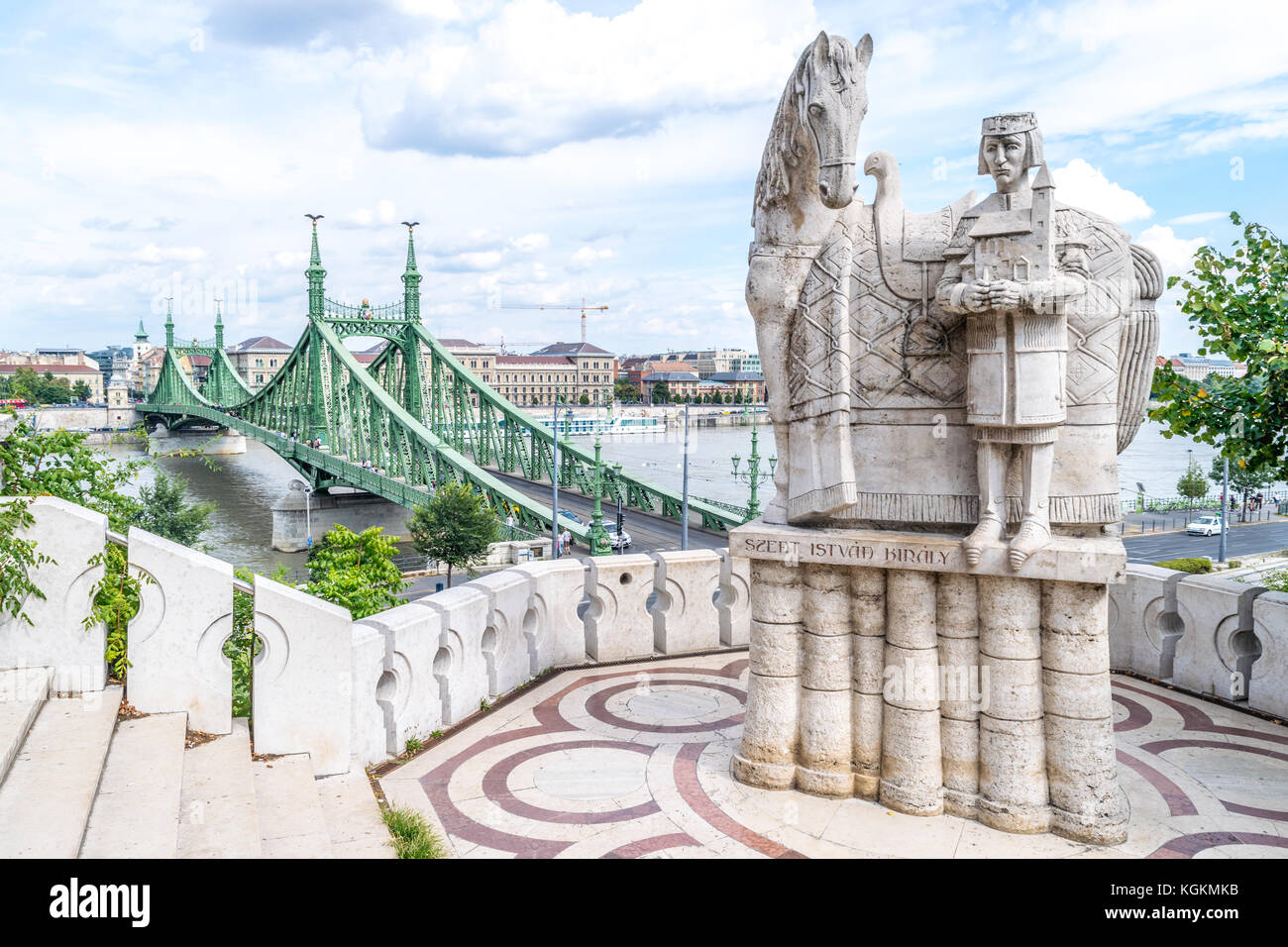 Liberty Bridge as seen from Gellért Hill Cave in Budapest, Hungary on ...