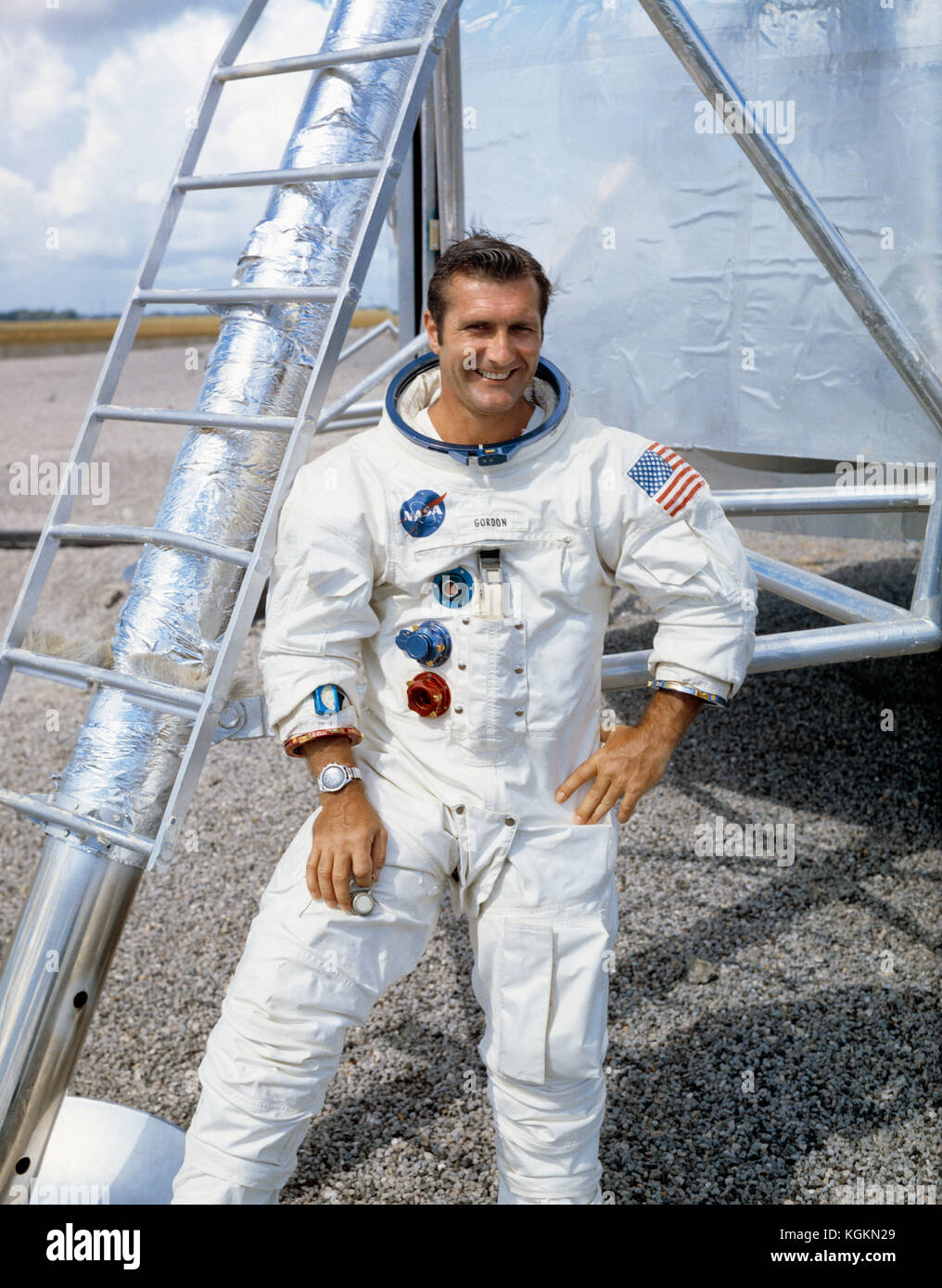 Nasa Apollo 12 Astronaut Dick Gordon Poses In Front Of The Lunar Lander