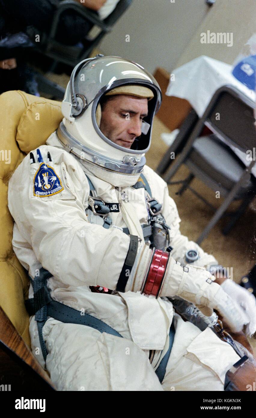 NASA Gemini XI astronaut Dick Gordon, suits up in preparation for ...