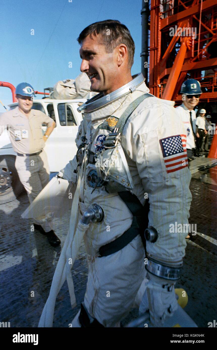 NASA astronaut Dick Gordon, pilot of the Gemini-11 spaceflight, walks ...