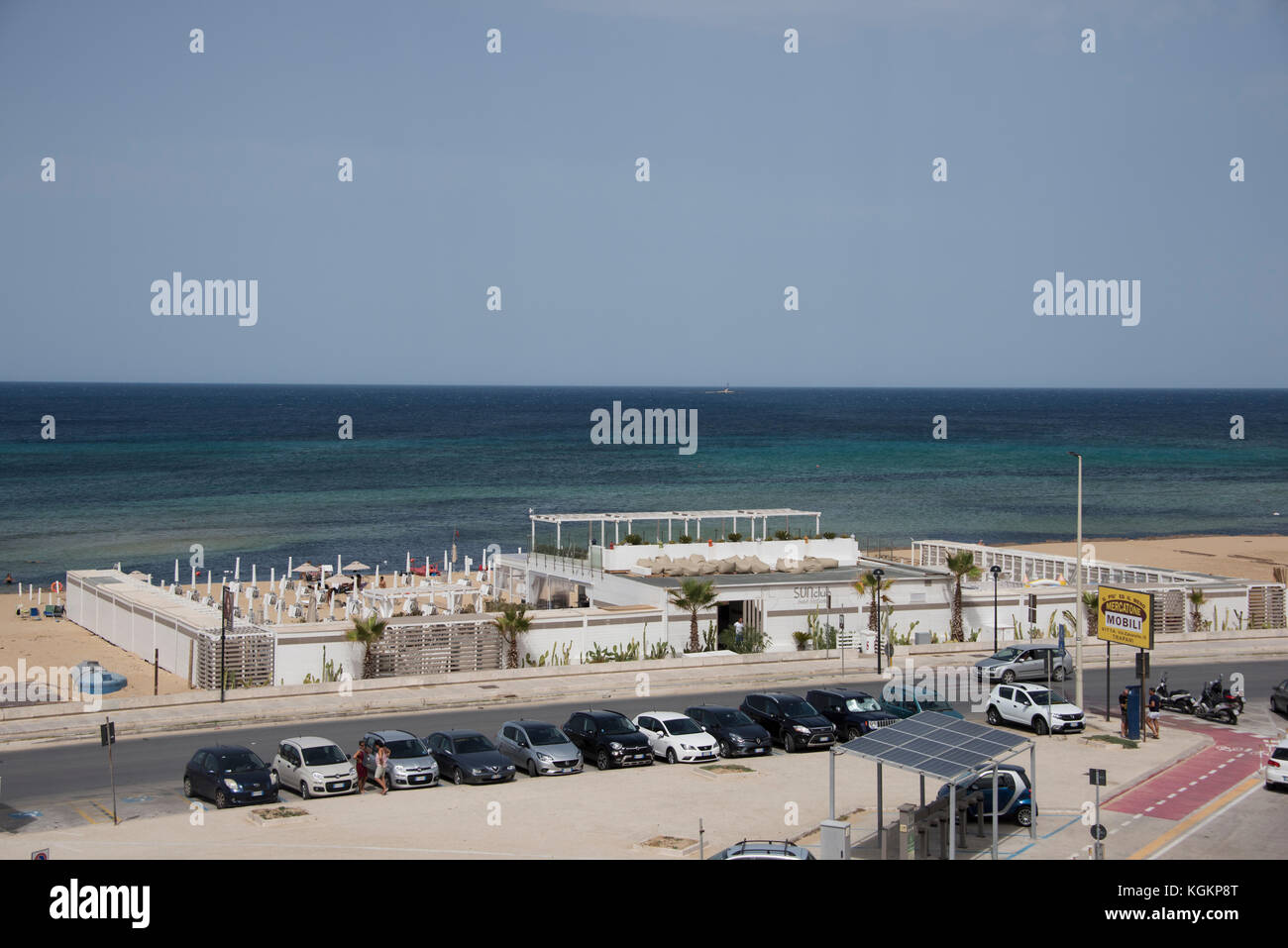 Beach clubs on San Giuliano beach, Erice, Sicily Stock Photo - Alamy