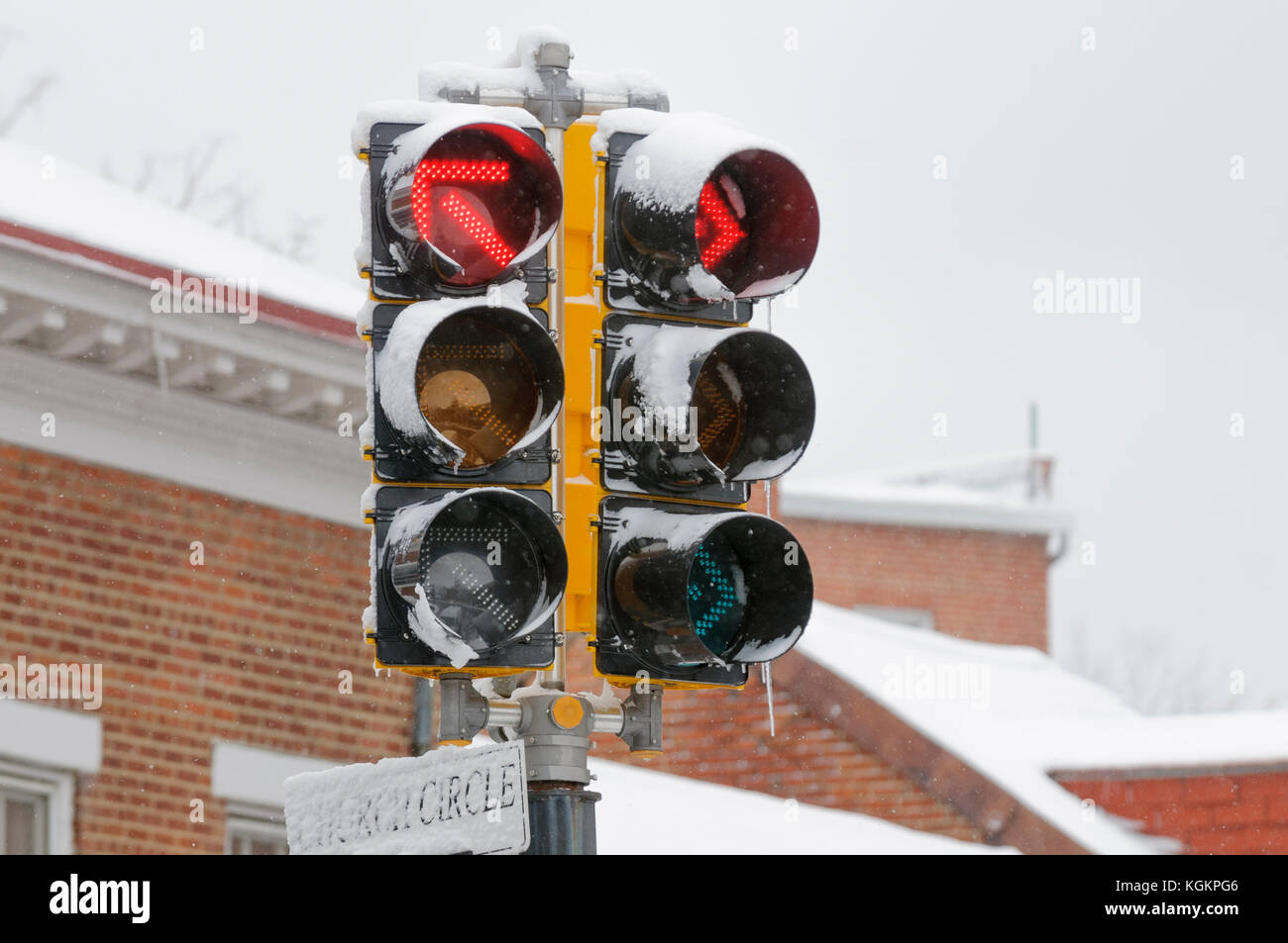 Snow covered traffic signal, Annapolis, Maryland Stock Photo - Alamy