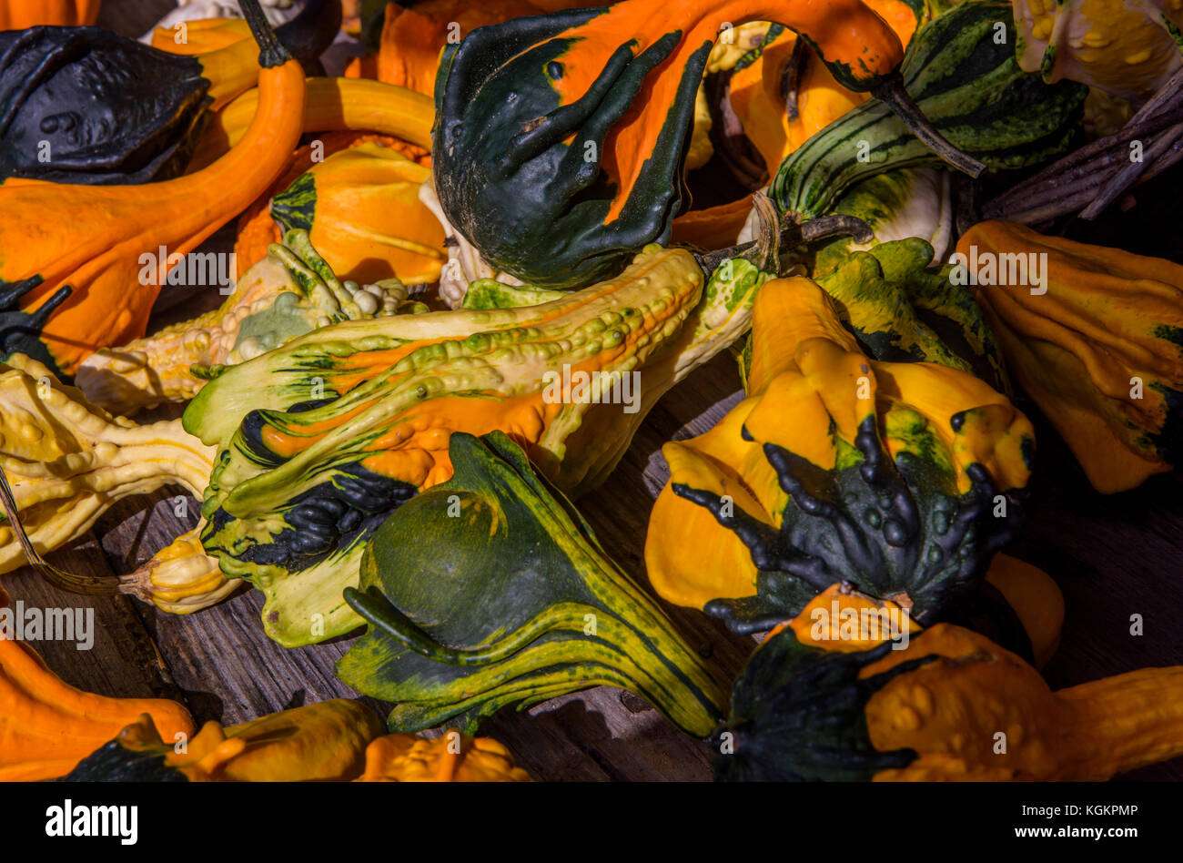 Pumpkins and produce on display at a roadside farm stand Stock Photo ...