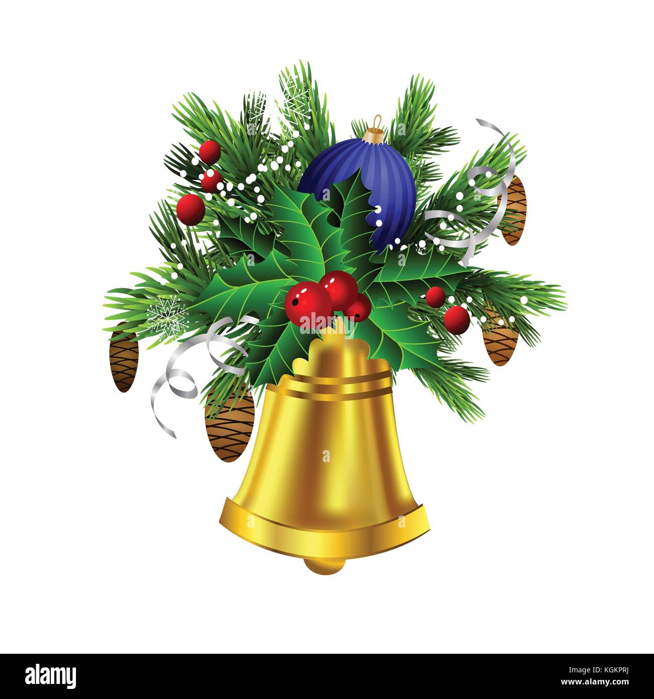 Christmas decoration evergreen trees and bell Stock Vector Image & Art ...
