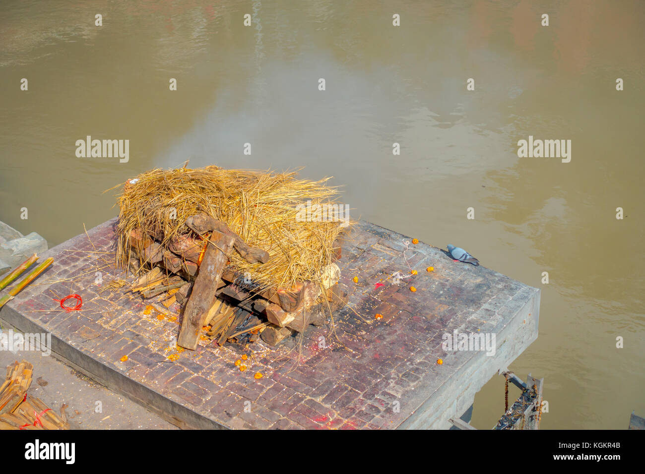 KATHMANDU, NEPAL OCTOBER 15, 2017: Aerial view of the Religious burning ...