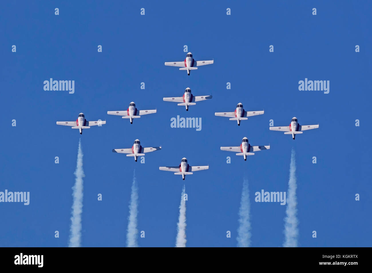 Airplanes of the RCAF Snow Birds performing at the airshow Stock Photo ...
