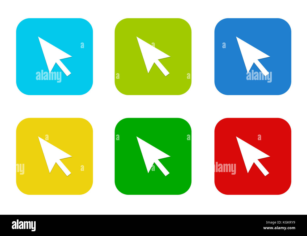 Set of rounded square colorful flat icons with arrow symbol in blue ...