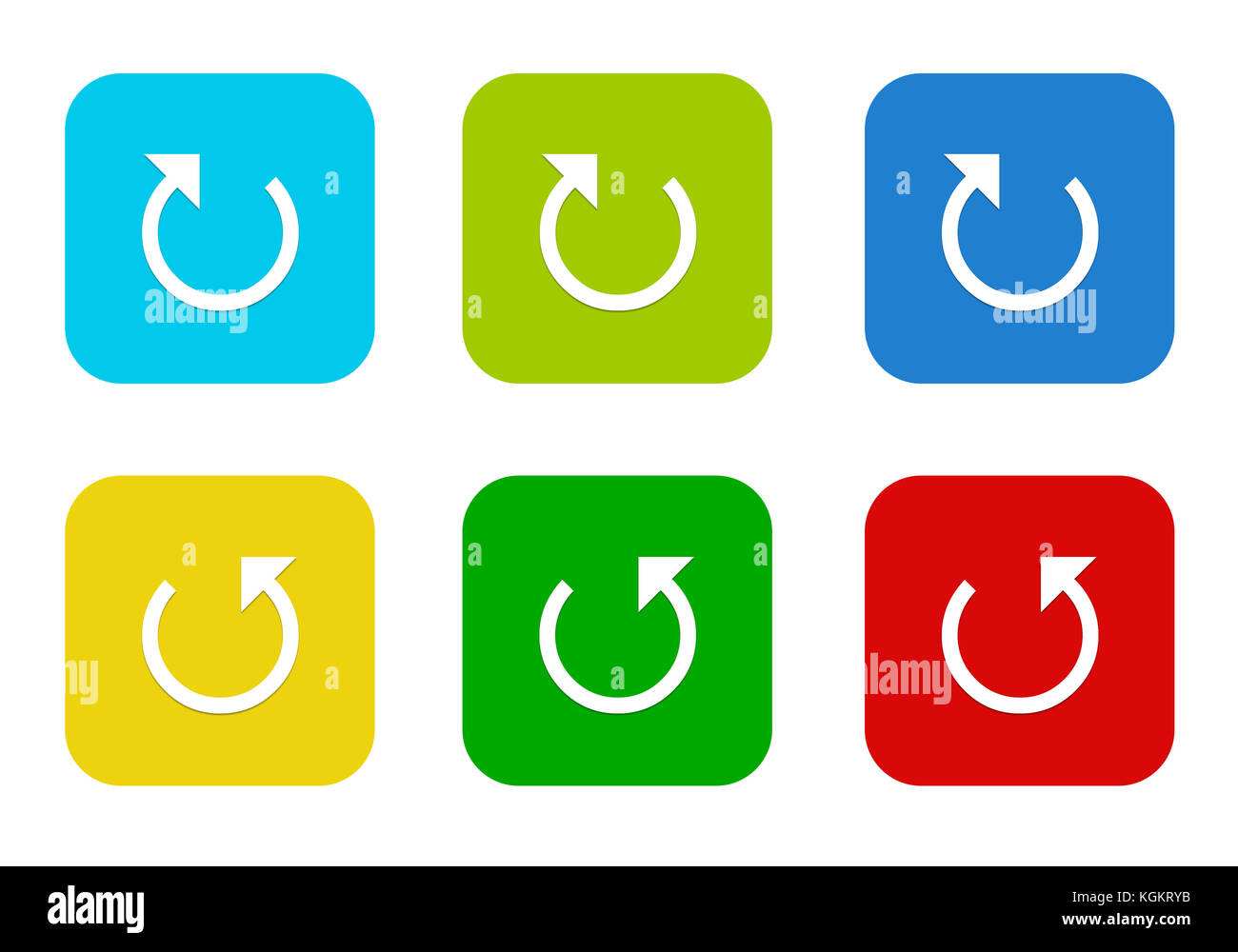 Set of rounded square colorful flat icons with arrow and reload symbol ...