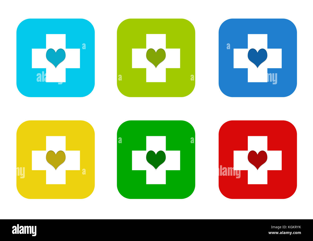 Set of rounded square colorful flat icons with medical symbol in blue ...