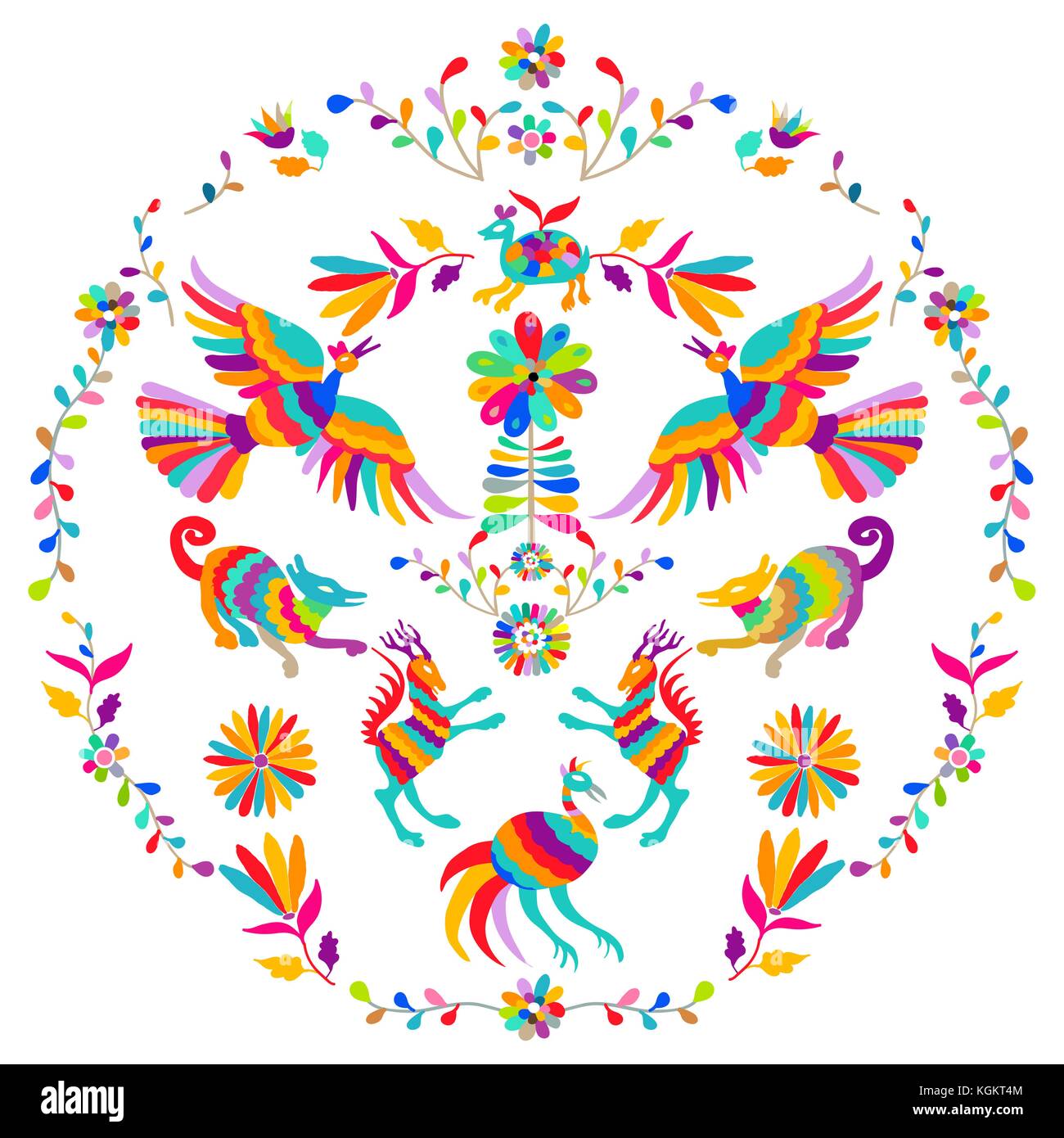 Vector folk Mexican Otomi Style embroidery Pattern Stock Vector Image ...