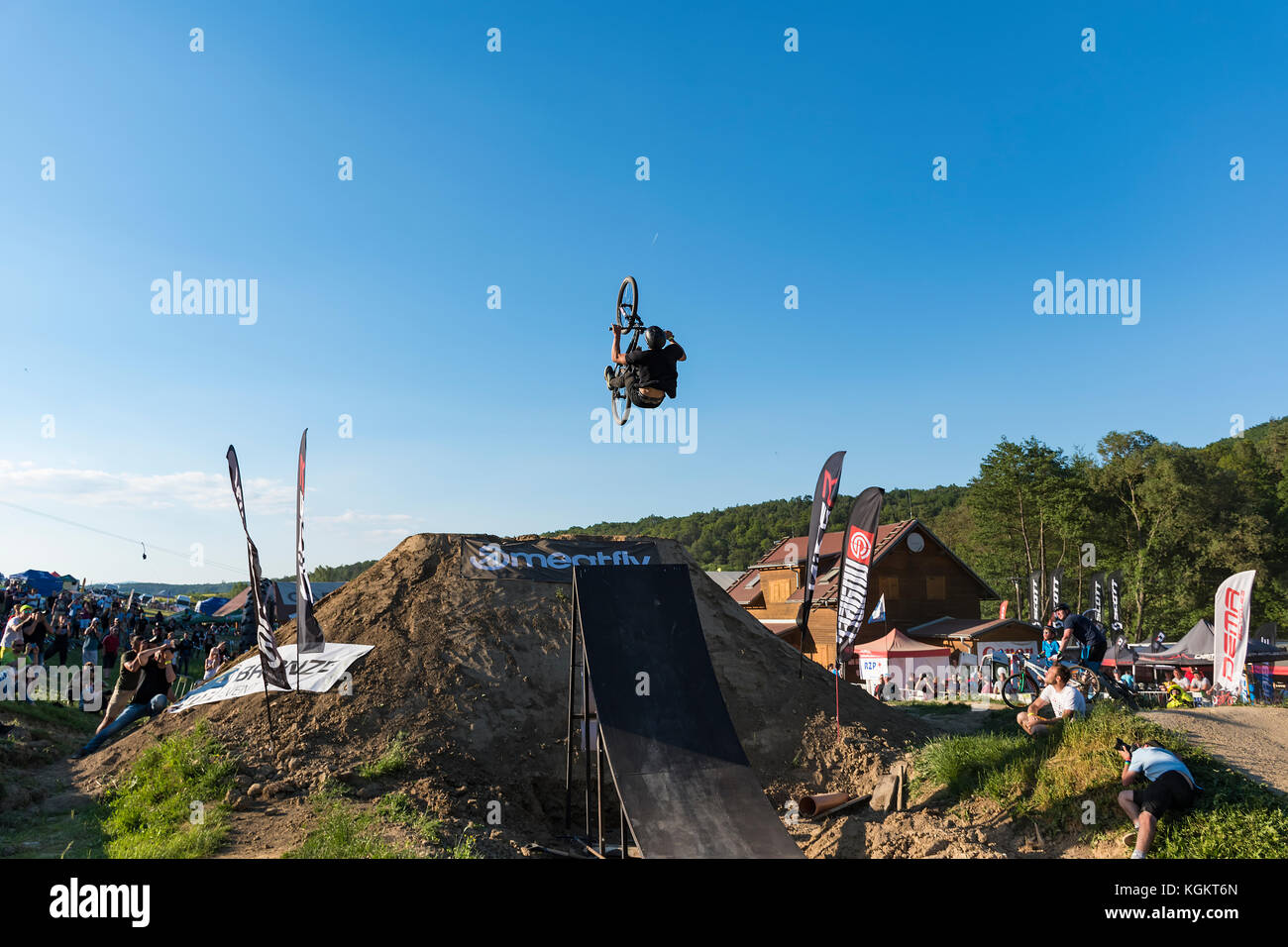 KALNICA, SLOVAKIA - MAY 27 2017: Unknown extreme rider performs ...