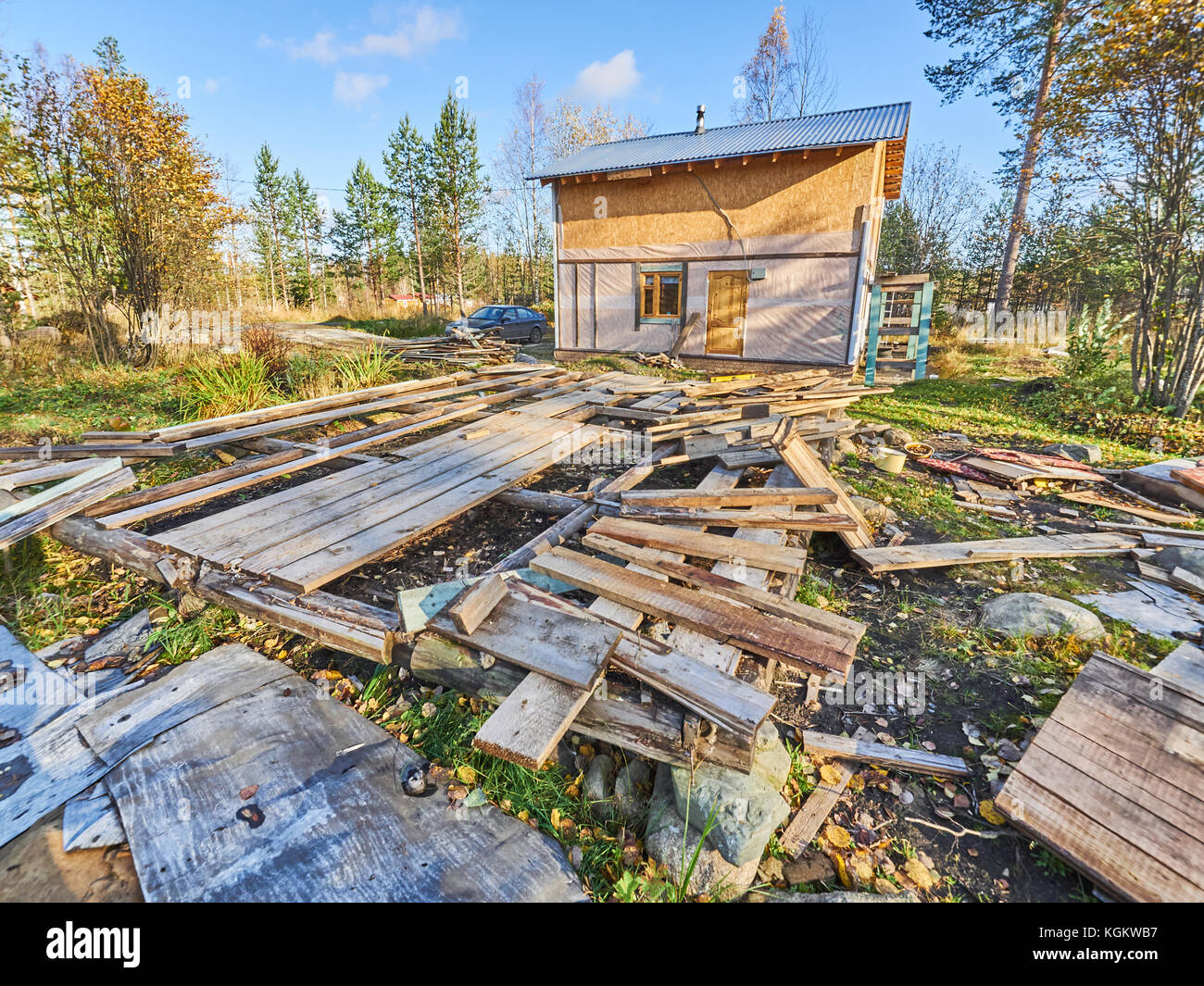old planks on the construction site Stock Photo - Alamy