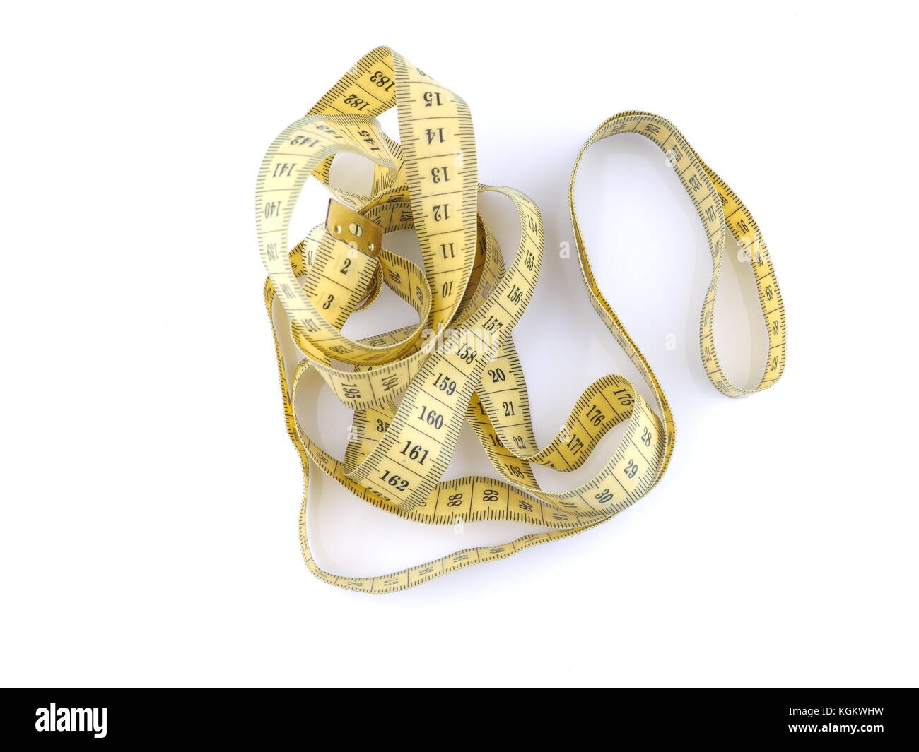 yellow measuring tape on white background Stock Photo - Alamy