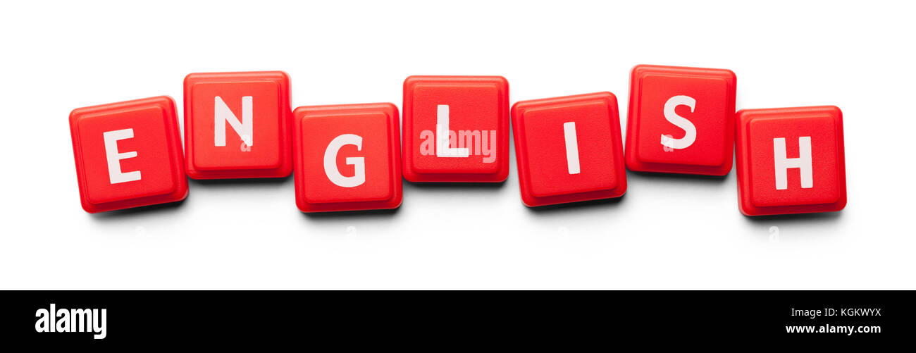 English Spelled with Wood Tiles Isolated on a White Background Stock ...