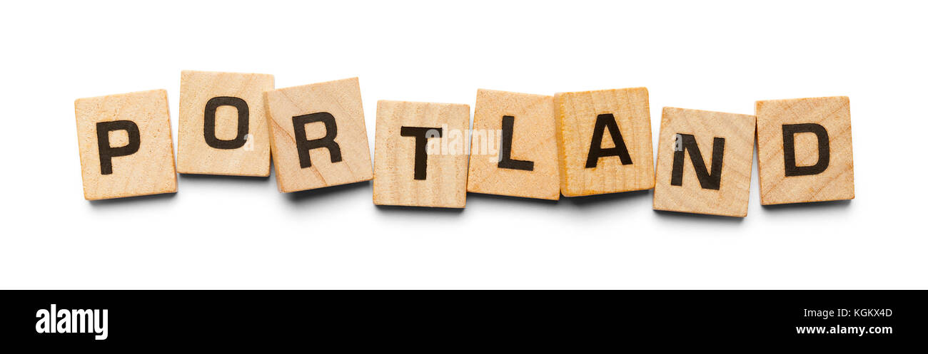 Portland Spelled with Wood Tiles Isolated on a White Background Stock ...