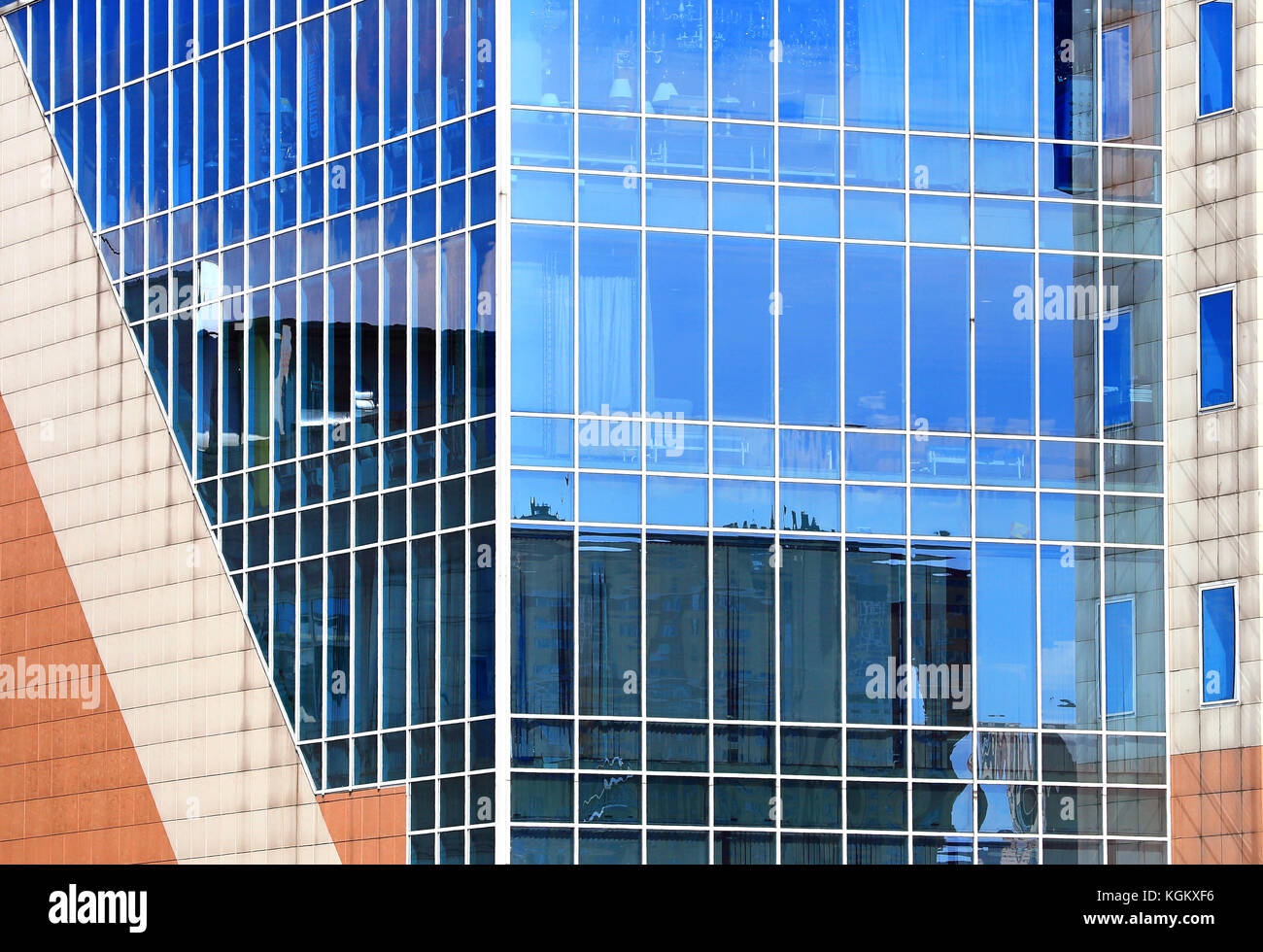 Wall of large high-tech style building with large glass windows Stock ...