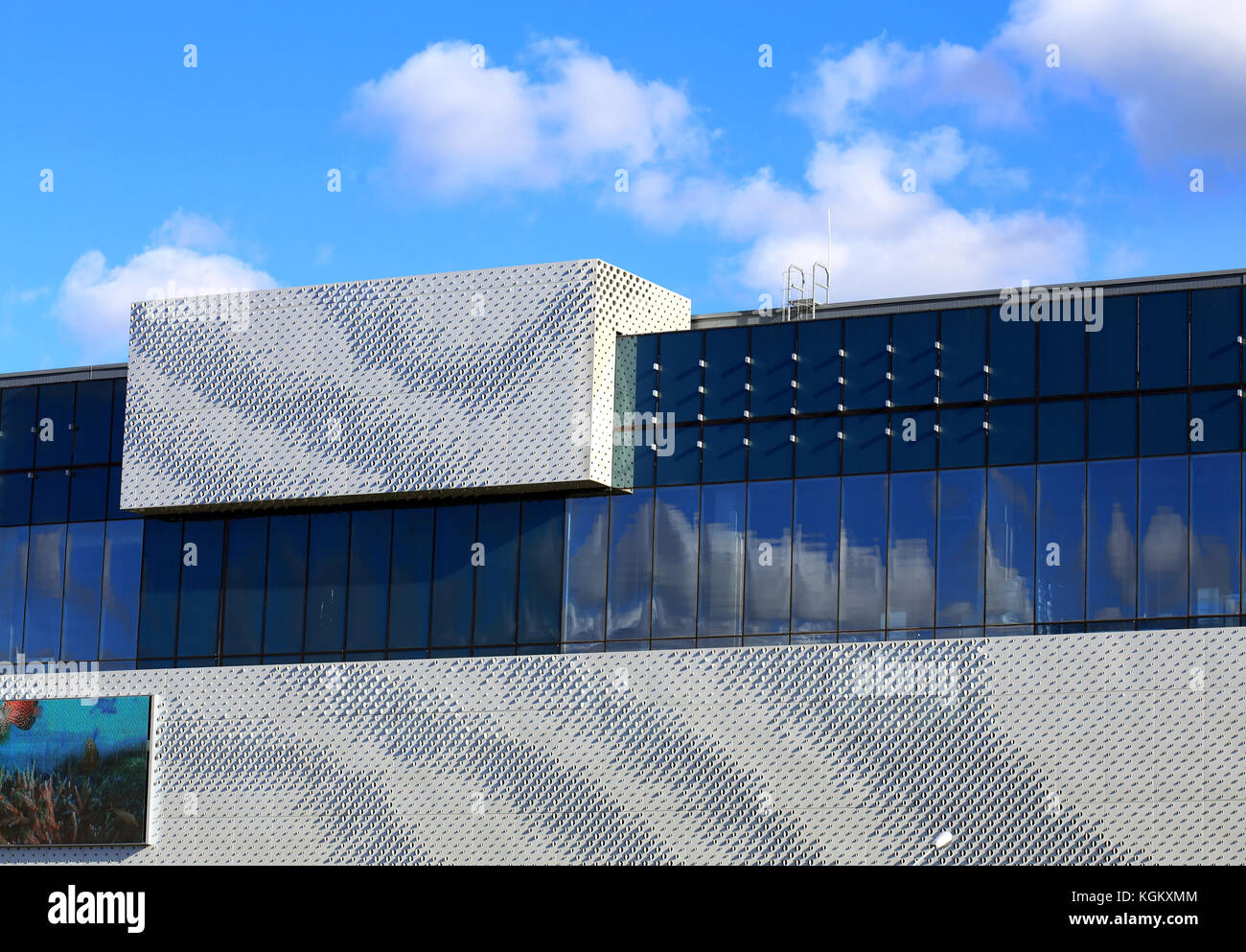 Wall of large high-tech style building with large glass panel Stock ...