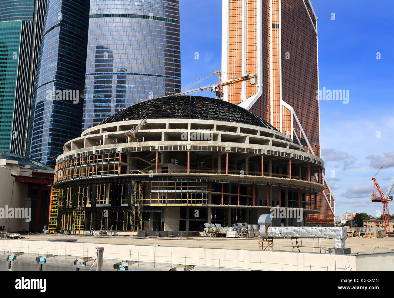 Large-scale construction of the high tech facility with a dome Stock ...