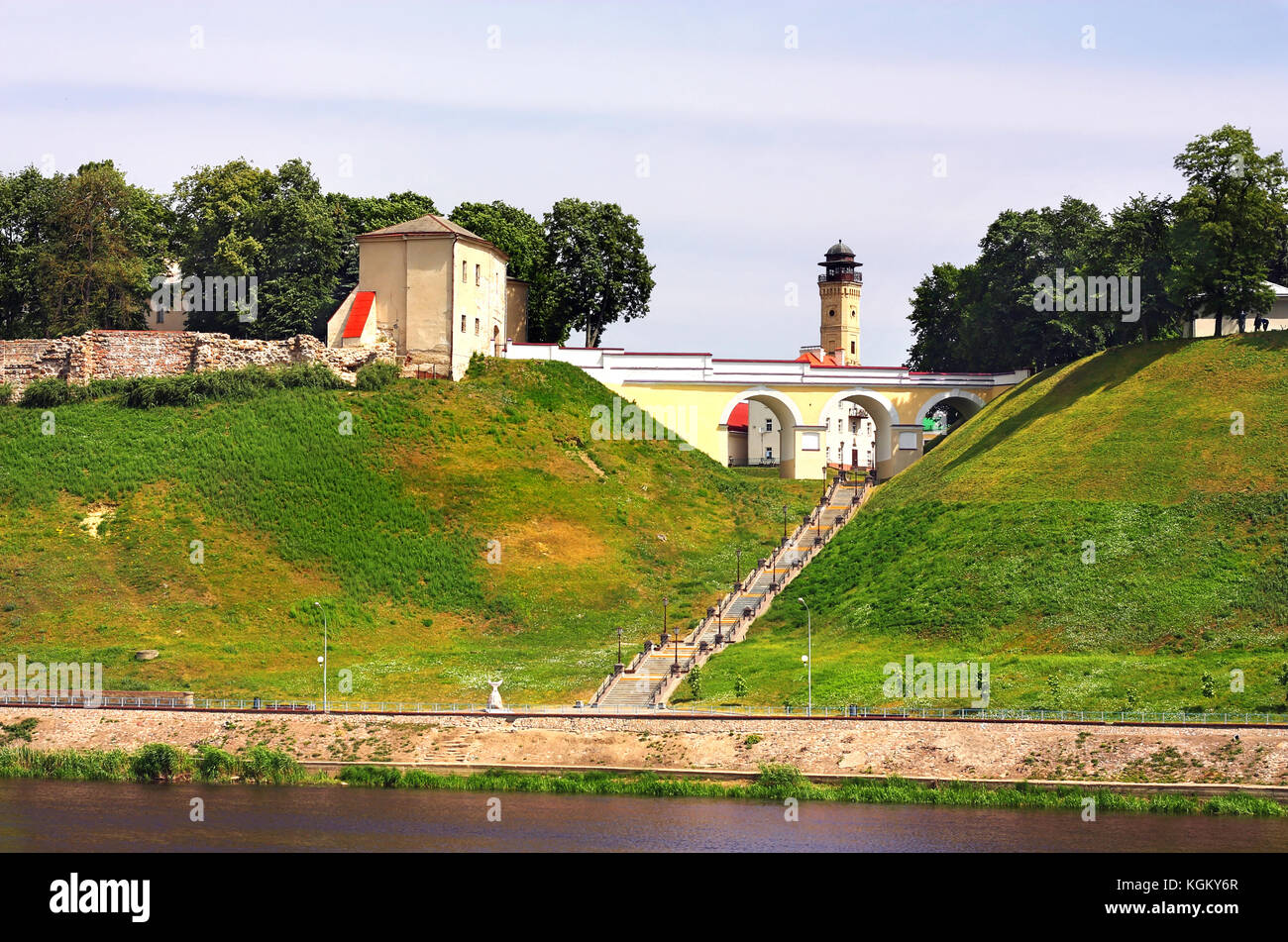 Remains of the ancient fortress, old time bridge and the staircase on ...