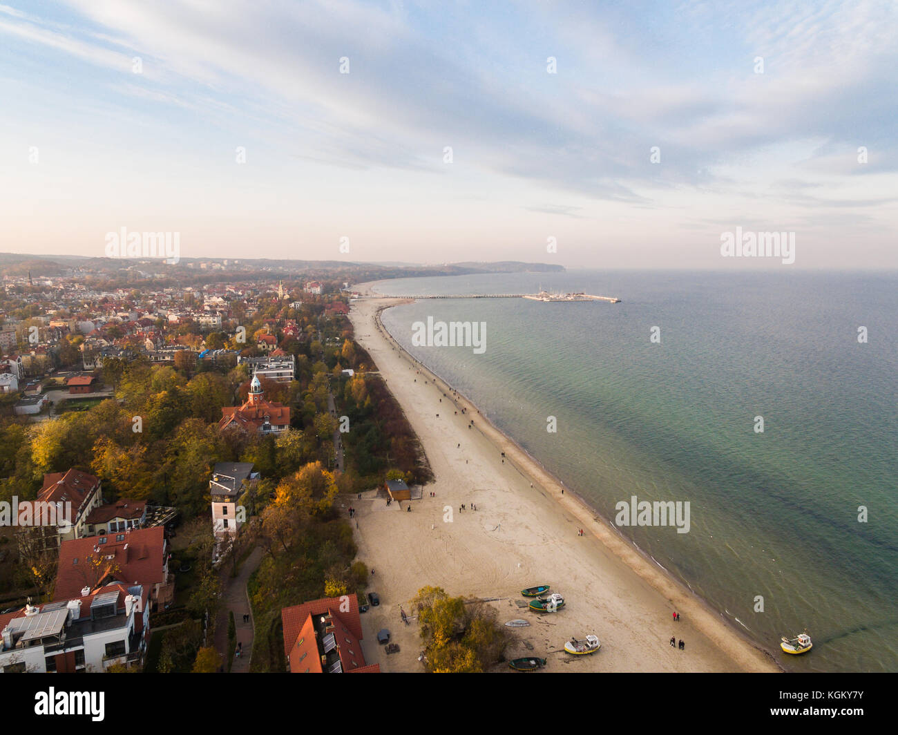 Aerial view of the beach of Sopot in autumn Stock Photo - Alamy