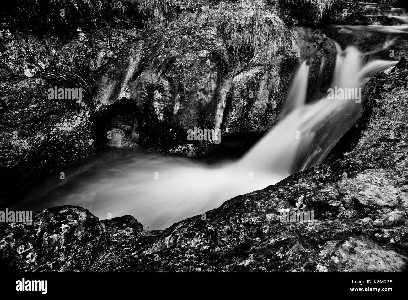 little river waterfall - black and white photo Stock Photo - Alamy