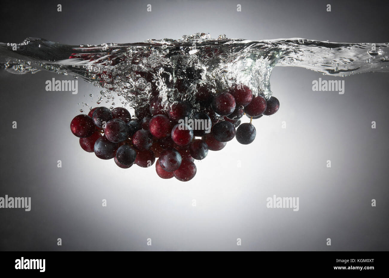 Bunch of maroon grapes in splashing water Stock Photo - Alamy