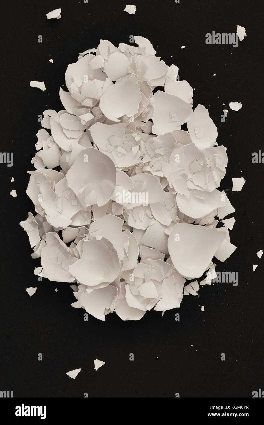 Directly above shot of broken eggshell on black background Stock Photo ...