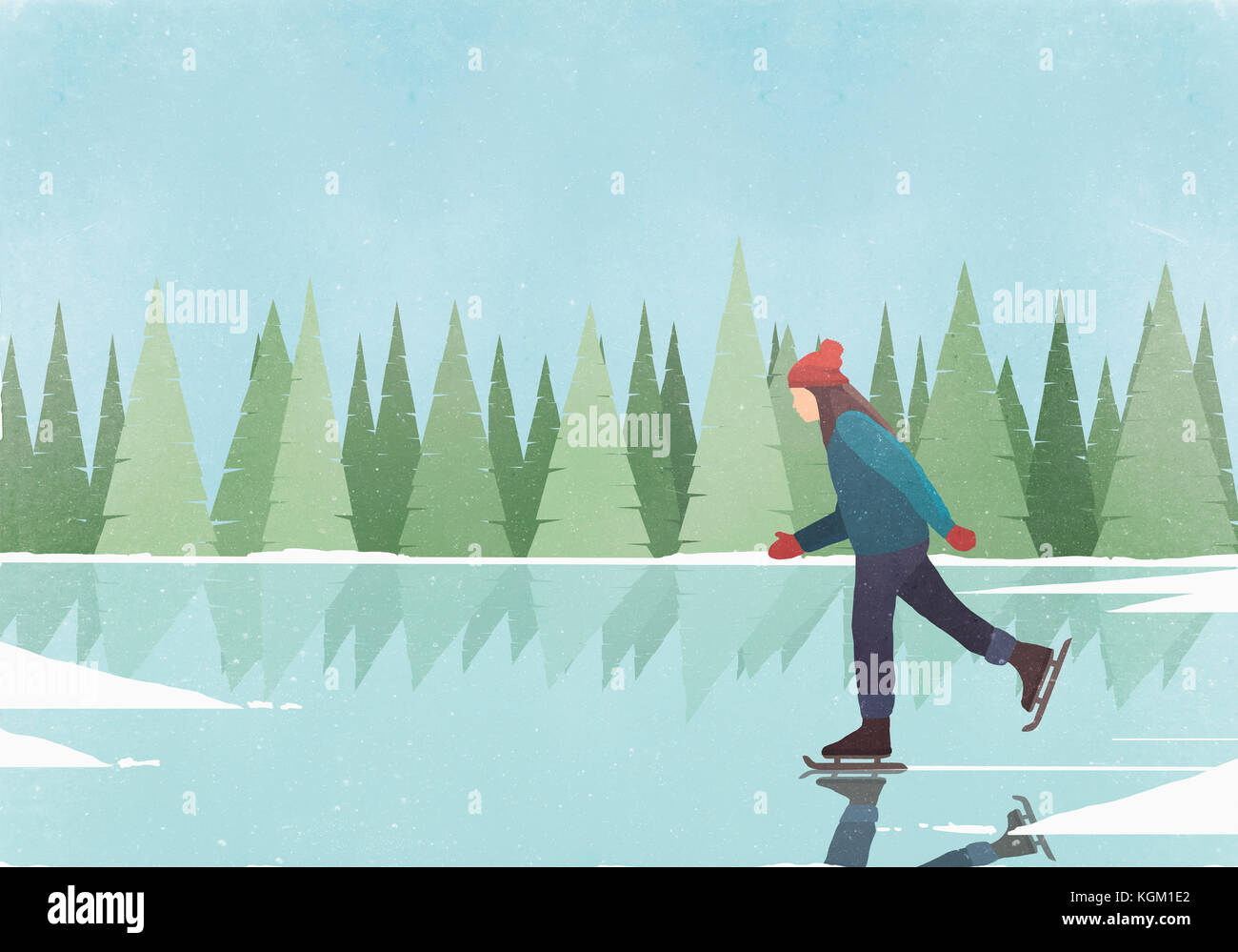 Side view of woman ice-skating on rink against blue sky Stock Photo - Alamy