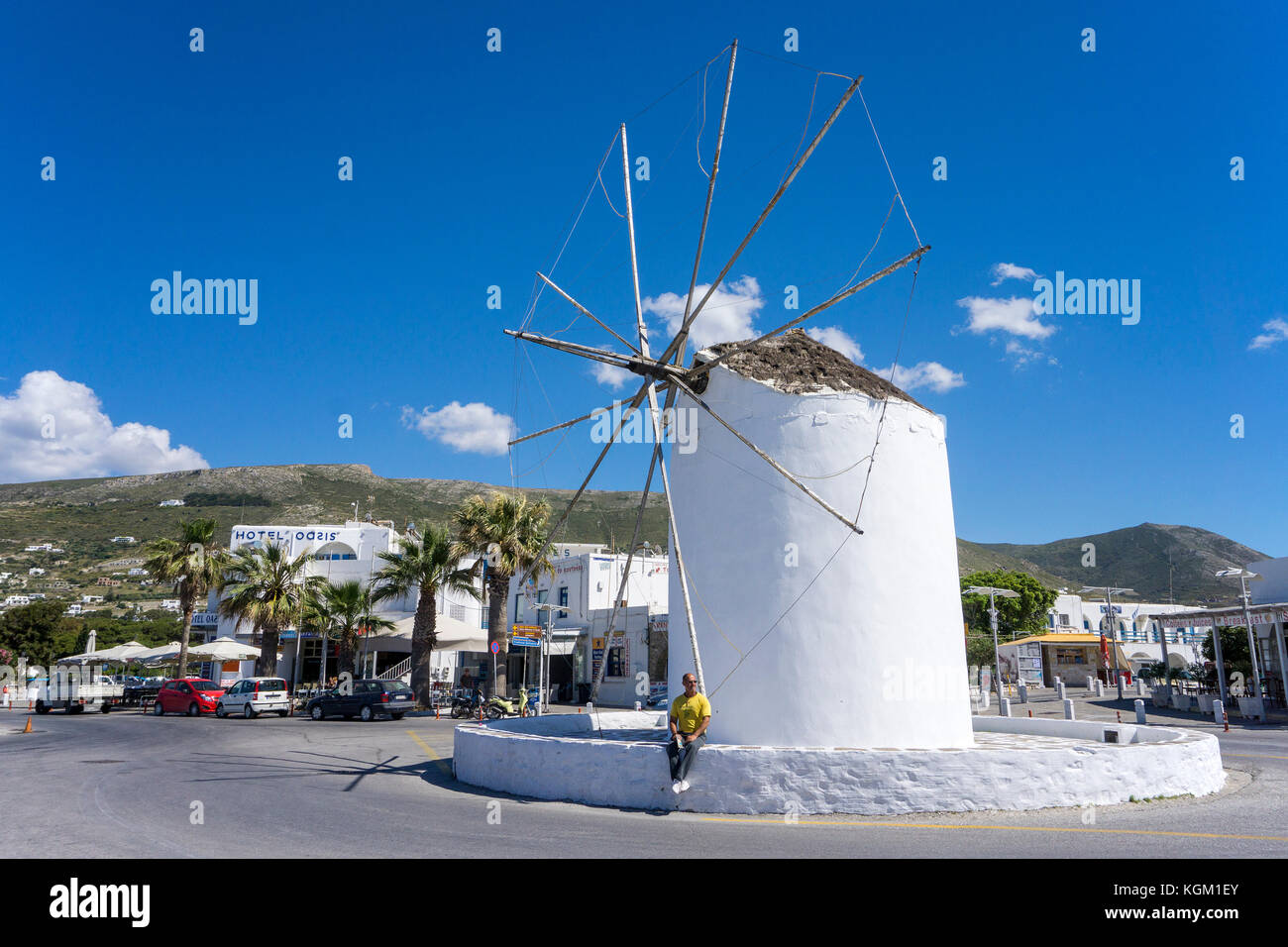 Windmill at the harbour of Parikia, Paros island, Cyclades, Aegean ...