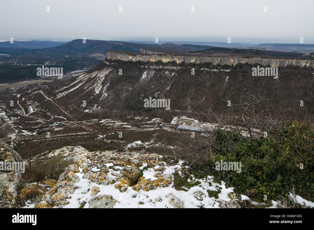 Sheer cliffs and mountains covered with forest in Crimea Stock Photo ...