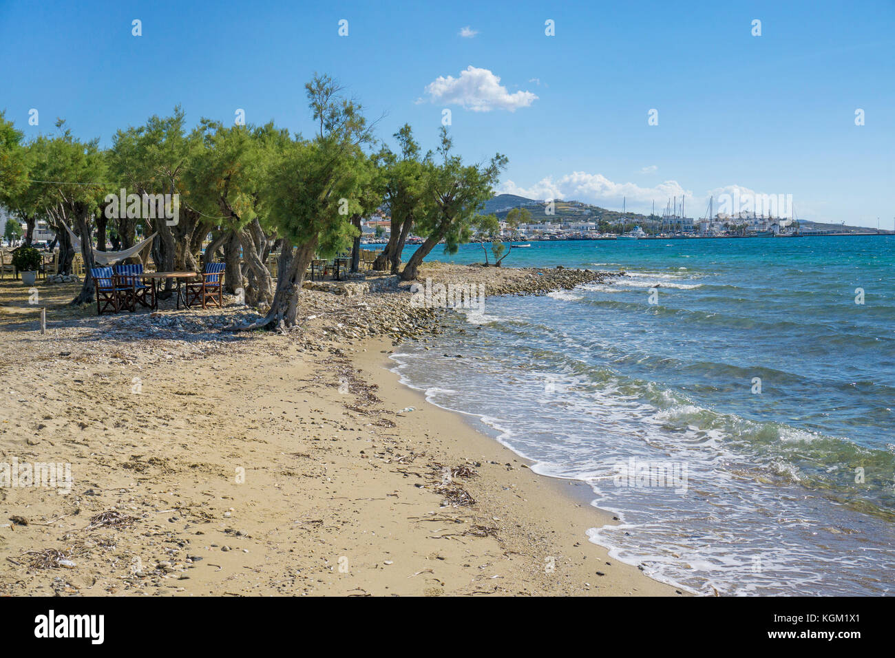 Town beach of Parikia, Paros island, Cyclades, Aegean, Greece Stock ...