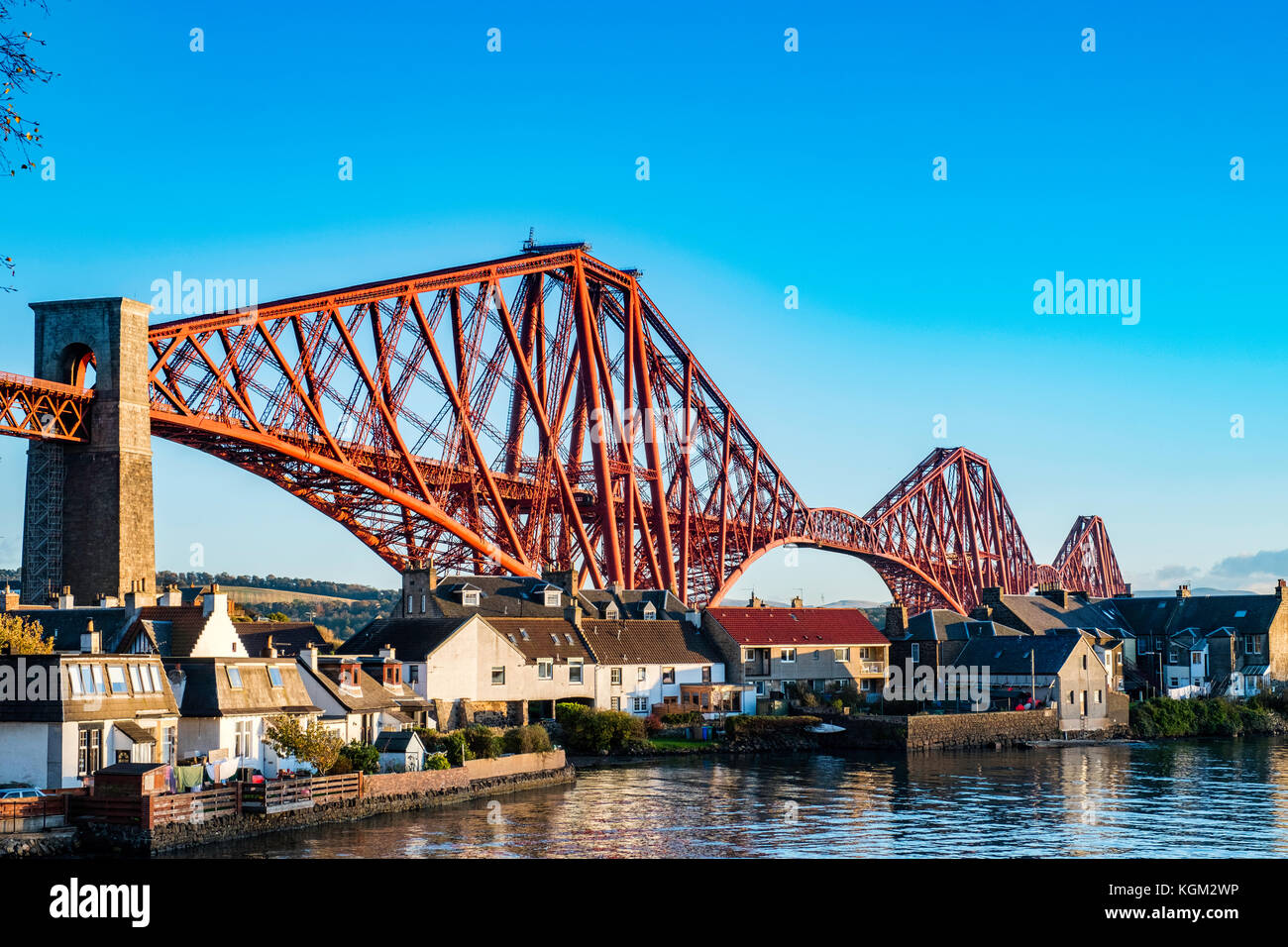 View of North Queensferry and the famous Forth Rail Bridge spanning the ...